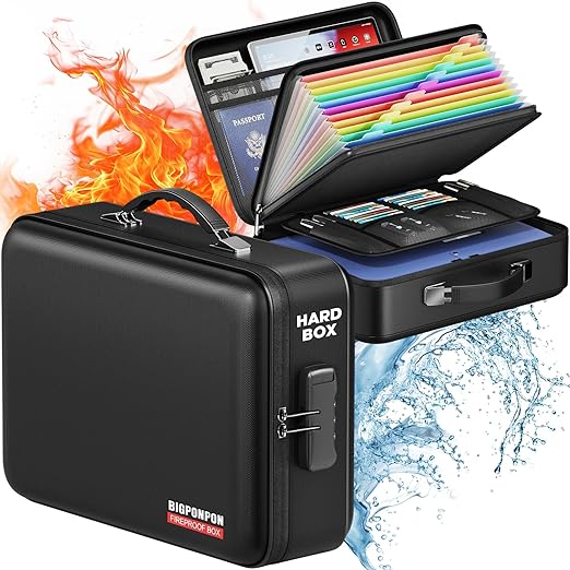 Amazon.com: BigPonPon Fireproof Document Box, Hard Case Highly Flame ...