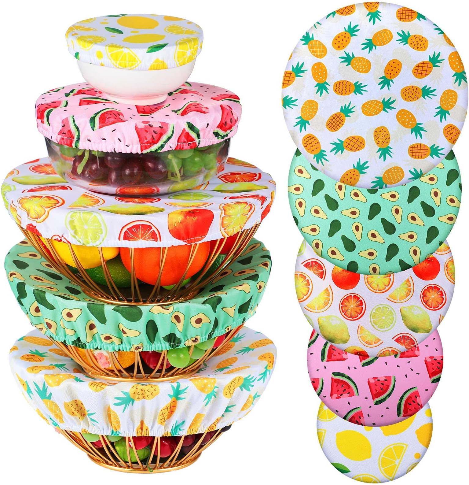 Amazon.com: 12 Pieces 5 Size Bowl Covers Reusable Elastic Food Storage ...
