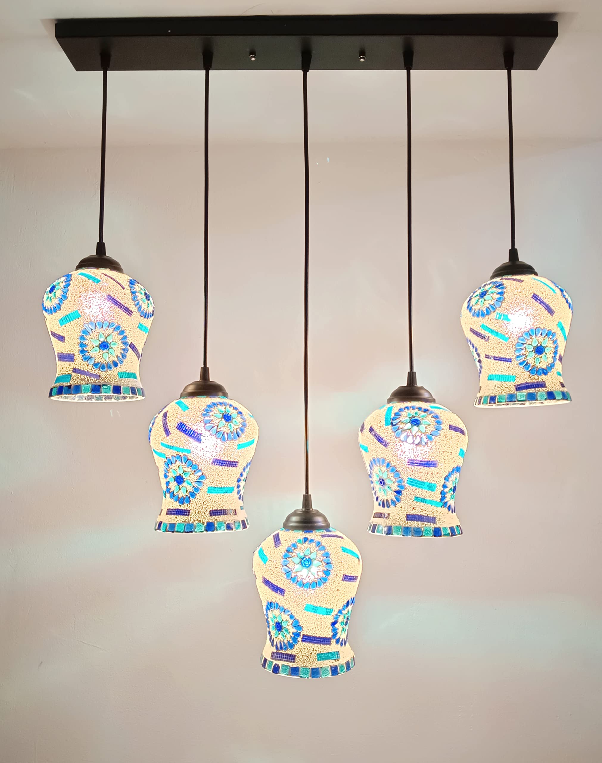 Buy KrefihR 5 Light Mosaic Royal Blue Ceiling Lamp with Bulb Hanging ...