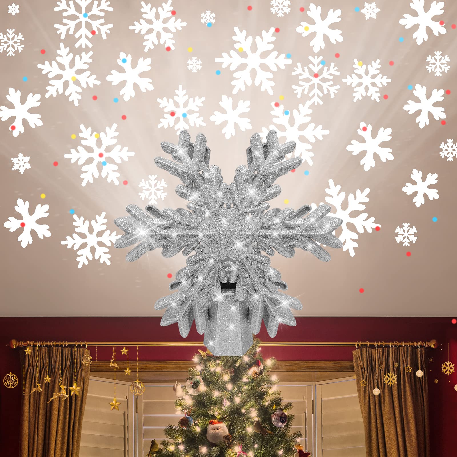 Buy Christmas Tree Topper Lighted Snowflake with LED Rotating Snowflake ...