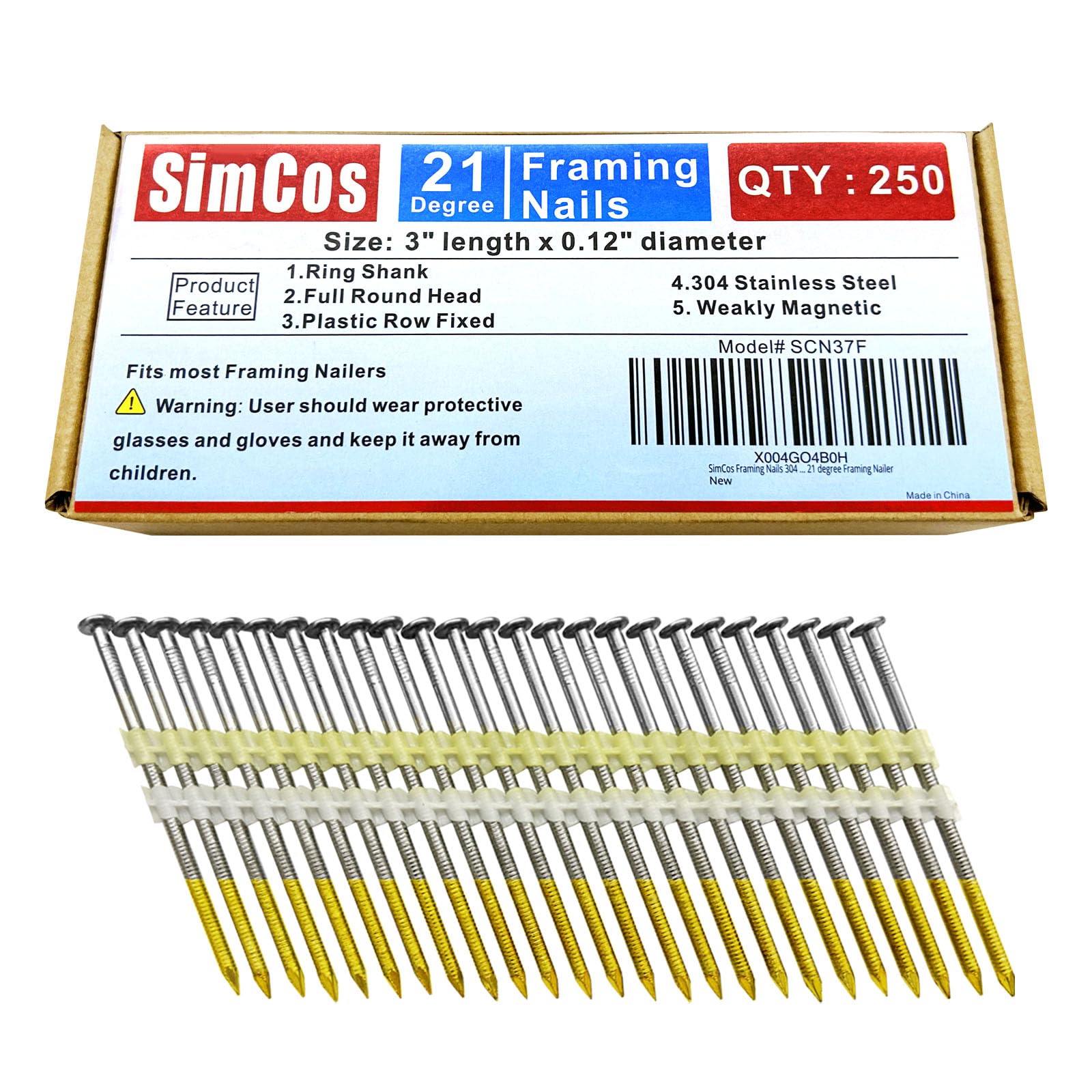 Snapklik.com : SimCos Framing Nails 304 Stainless Steel 21 Full Round ...