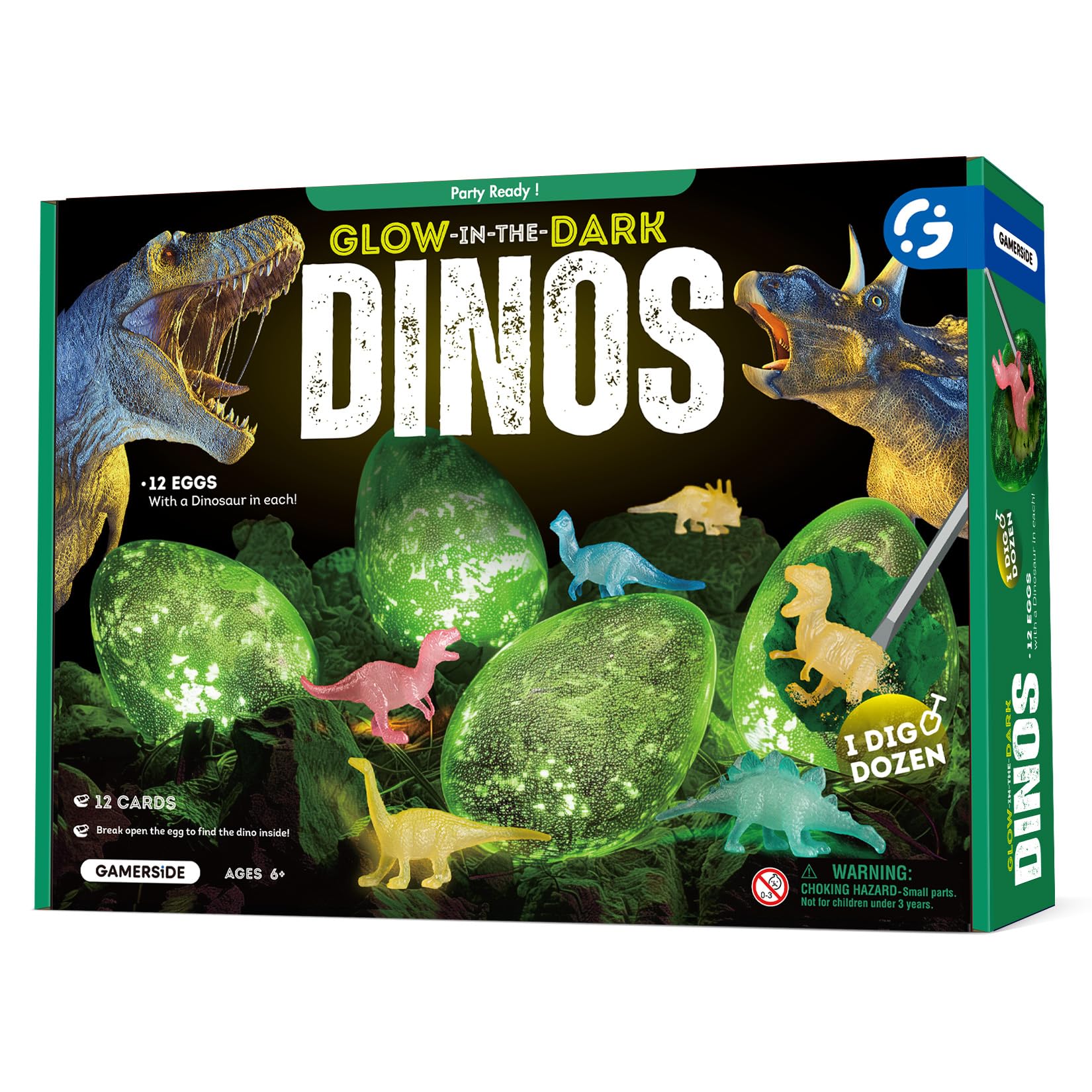 Amazon.com: Gamerside Dino Eggs Dig Kit, 12 Glow in The Dark Dinosaur ...