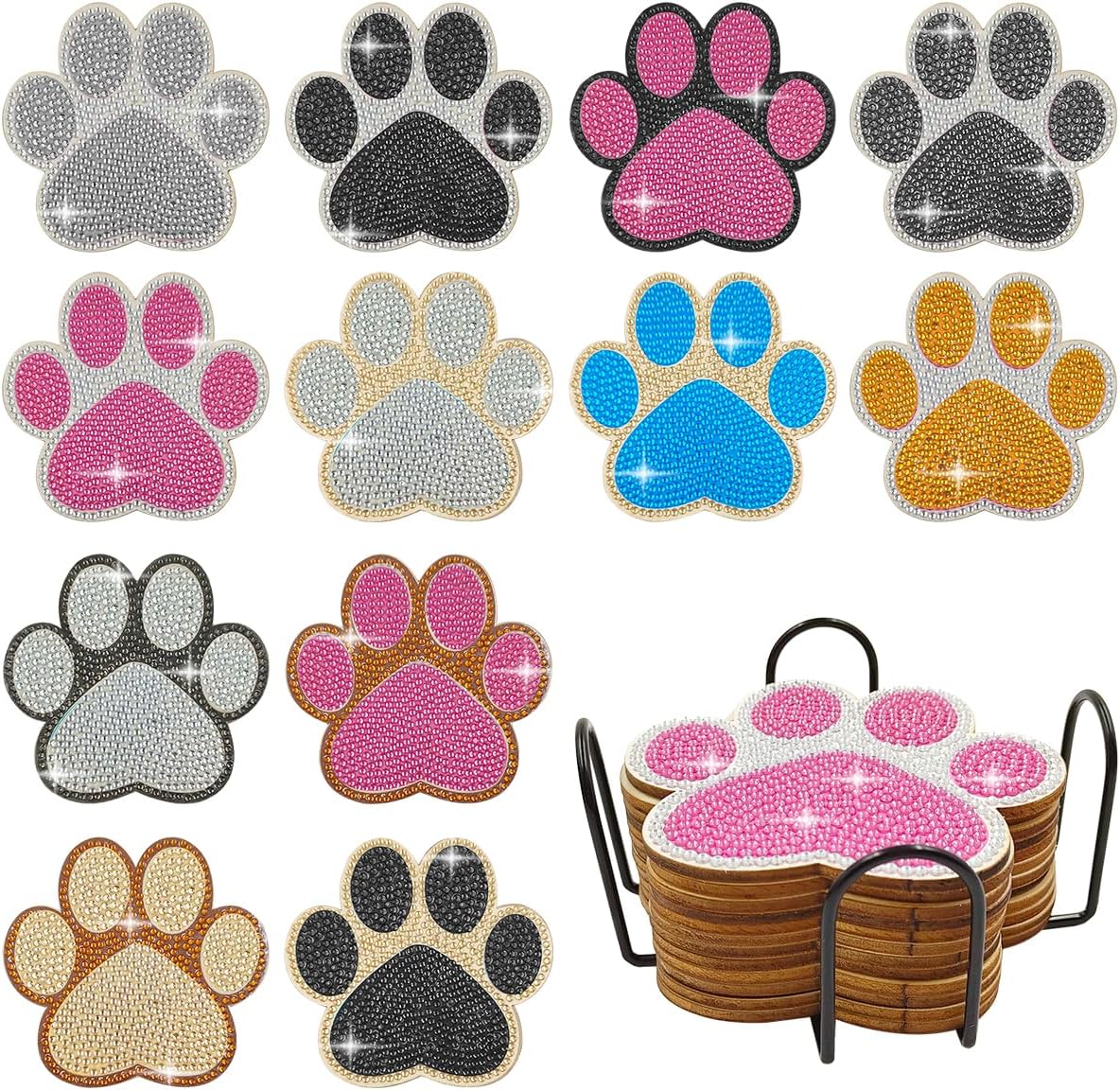 Amazon.com: AIFUDA 12 Pcs Dog Paw Shaped Diamond Art Painting Coasters ...