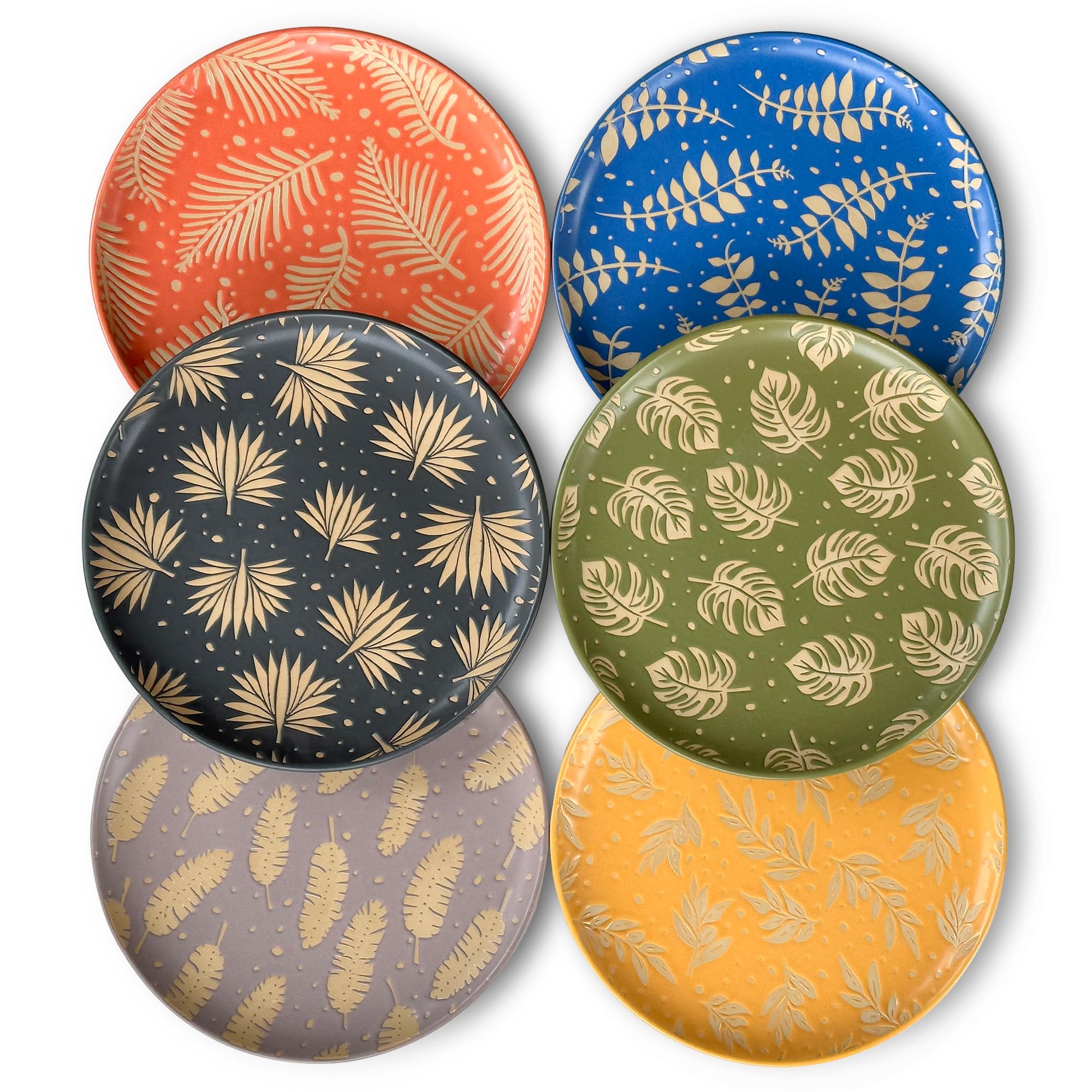 Amazon.com | Mora Ceramic Boho Leaves Dinner Plates Set of 6, 10in ...