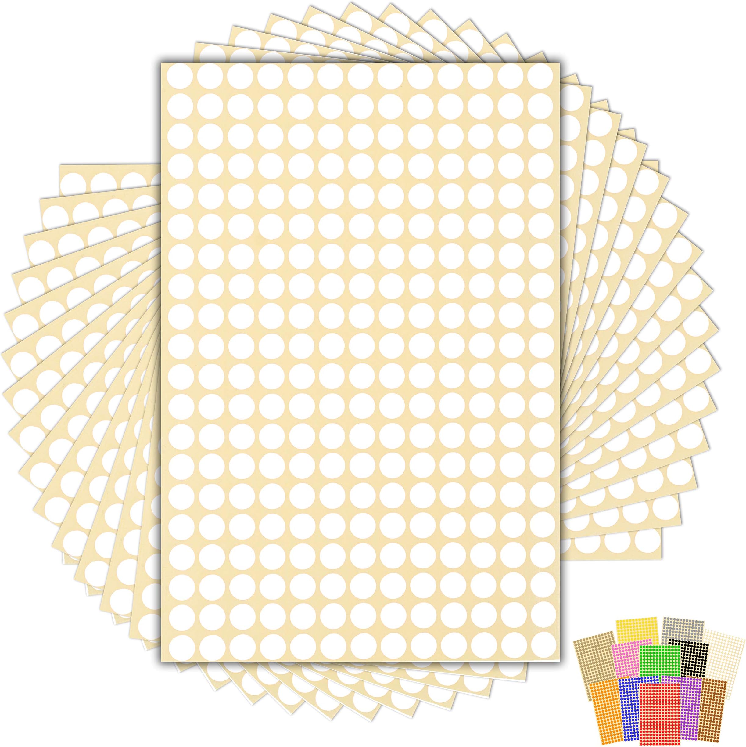 3,900 x White Sticky Dots - 8mm - Round Colour Coding Dot Stickers - 15 ...