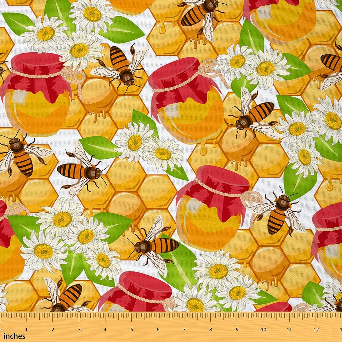Amazon.com: Cute Bee Upholstery Fabric for Chairs, Daisy Floral Bee ...