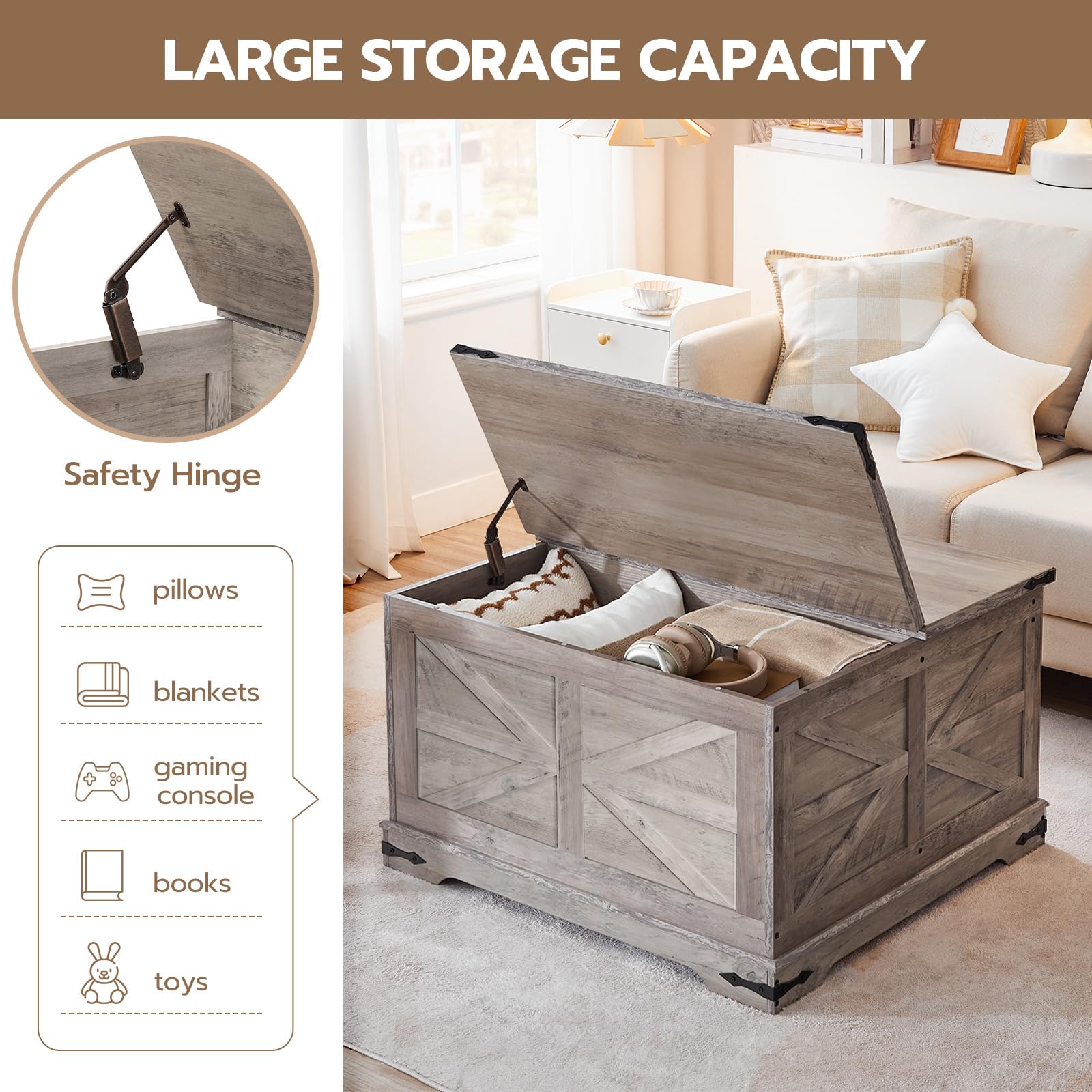 Snapklik.com : HOOBRO Greige Farmhouse Coffee Table