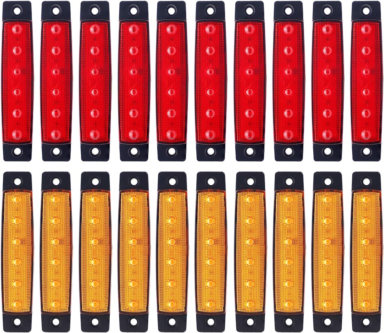(Pack of 20) LEDVillage 10 pcs Amber + 10 pcs Red 3.8" 6 LED Side ...