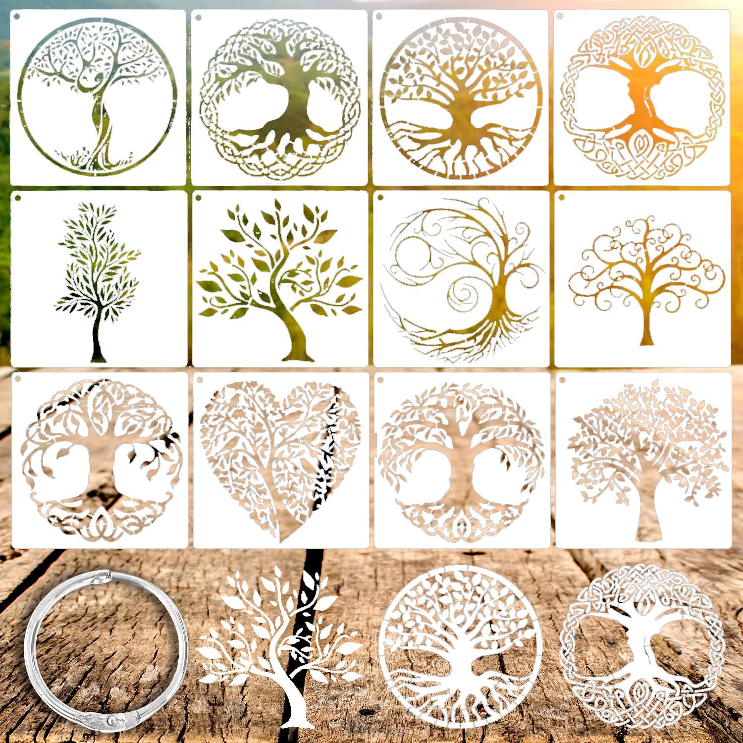 VOGVOR 12 Pieces Tree Stencils for Crafts Reusable Tree of Life ...