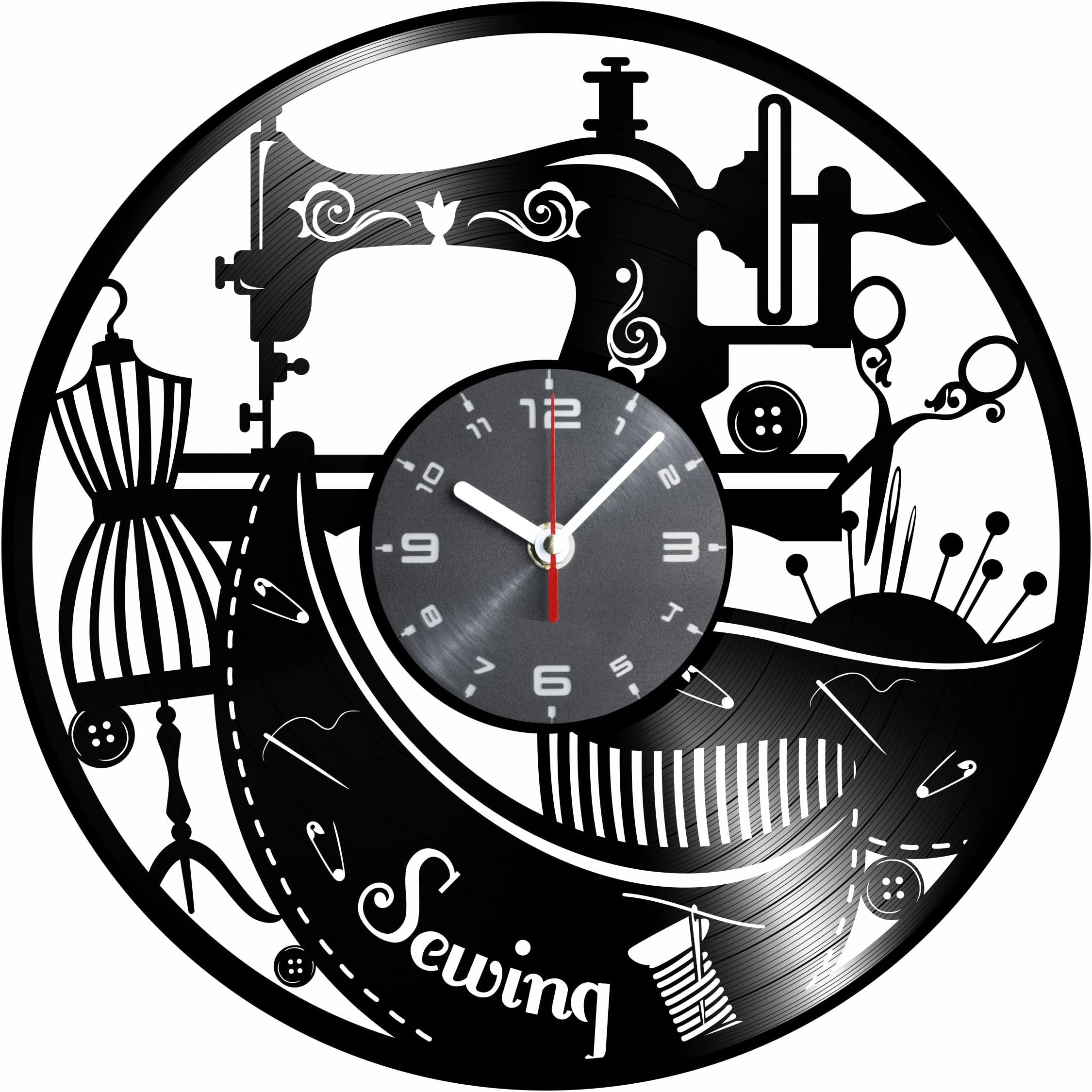 Amazon.com: Sewing Machine Themed Vinyl Record Wall Clock - Quilters Crafter Decor Gifts Set ...