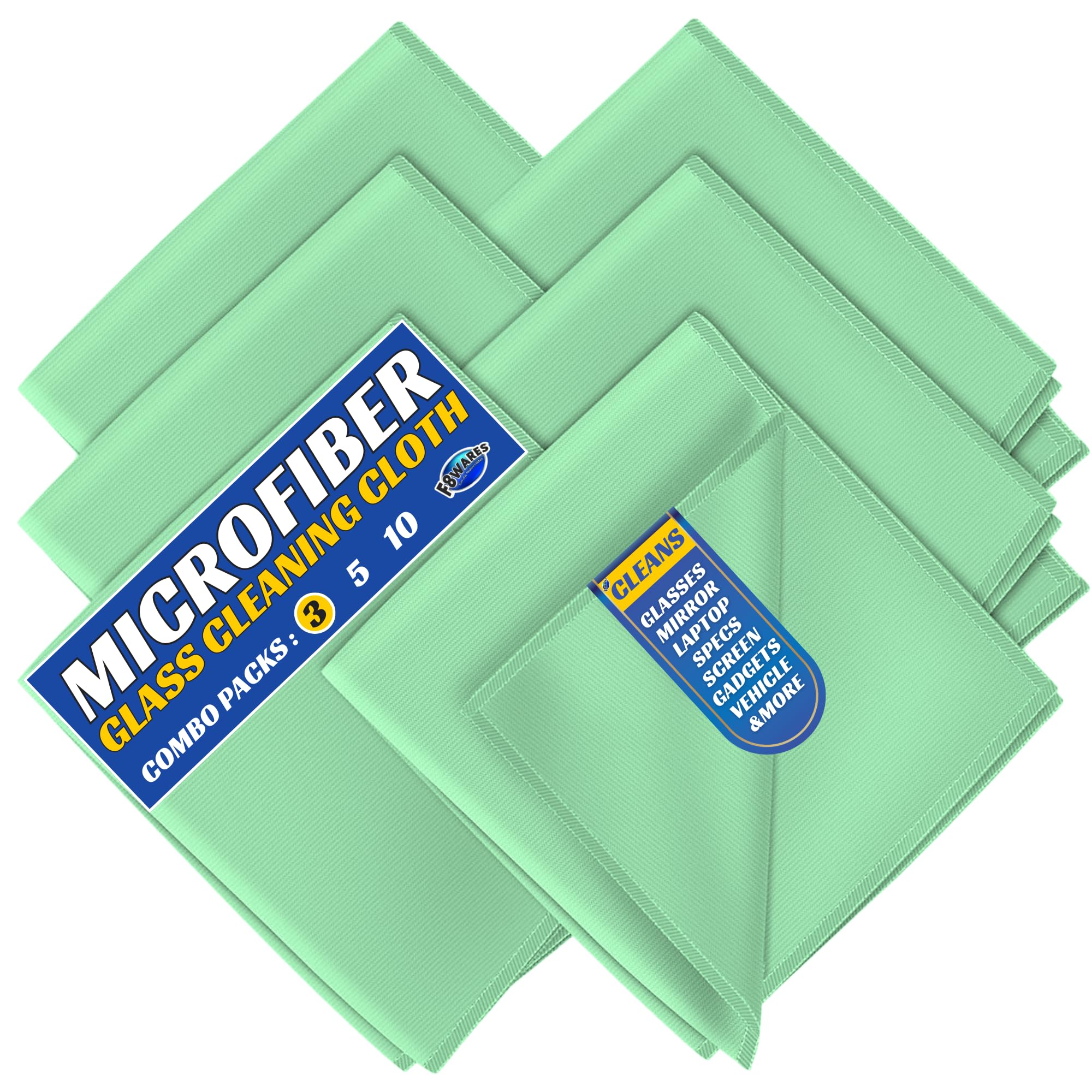 F8WARES 3PK Glass Cleaning Cloth for Windows- Microfiber Cloth Laptop ...