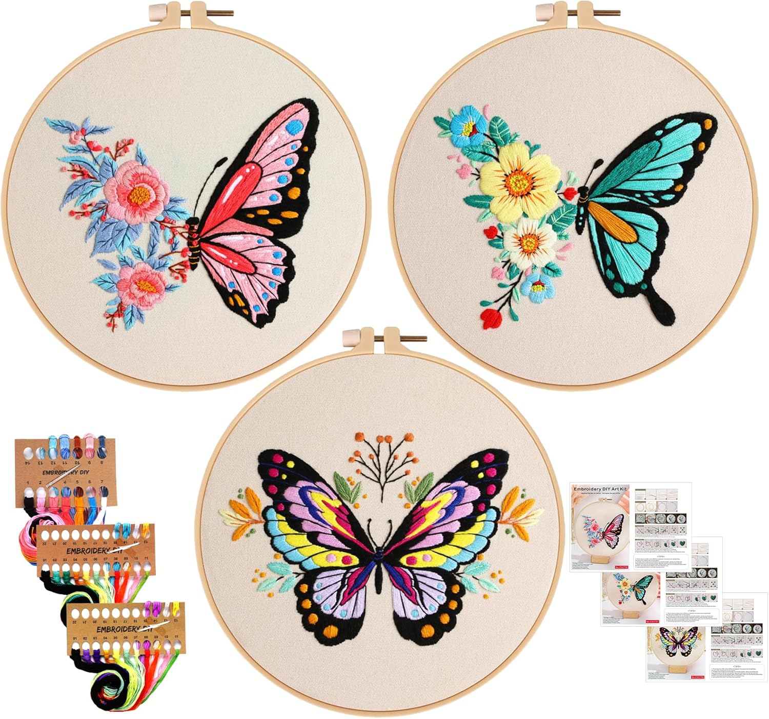 3 Pack Embroidery Starters Kit with Pattern, Butterfly Stamped ...