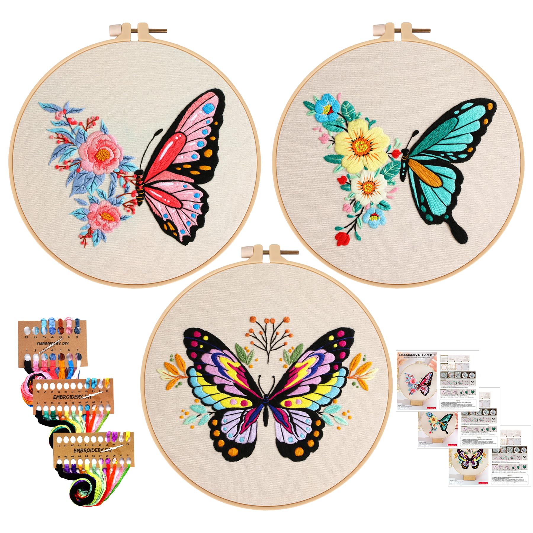 3 Pack Embroidery Starters Kit with Pattern, Butterfly Stamped ...