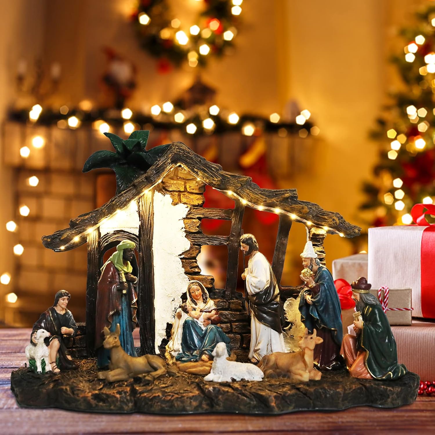 Amazon.com: Wonder Solar Christmas Scene Decorations - Stable Nativity ...
