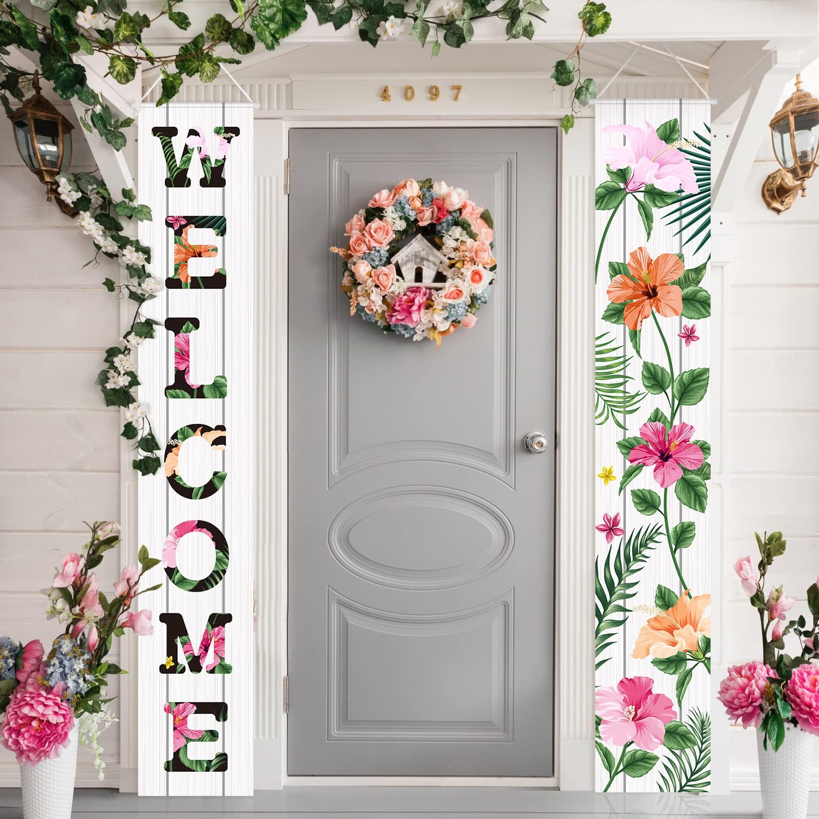 Amazon.com : Spring Banner Outside Floral Porch Sign Outdoor Farmhouse ...