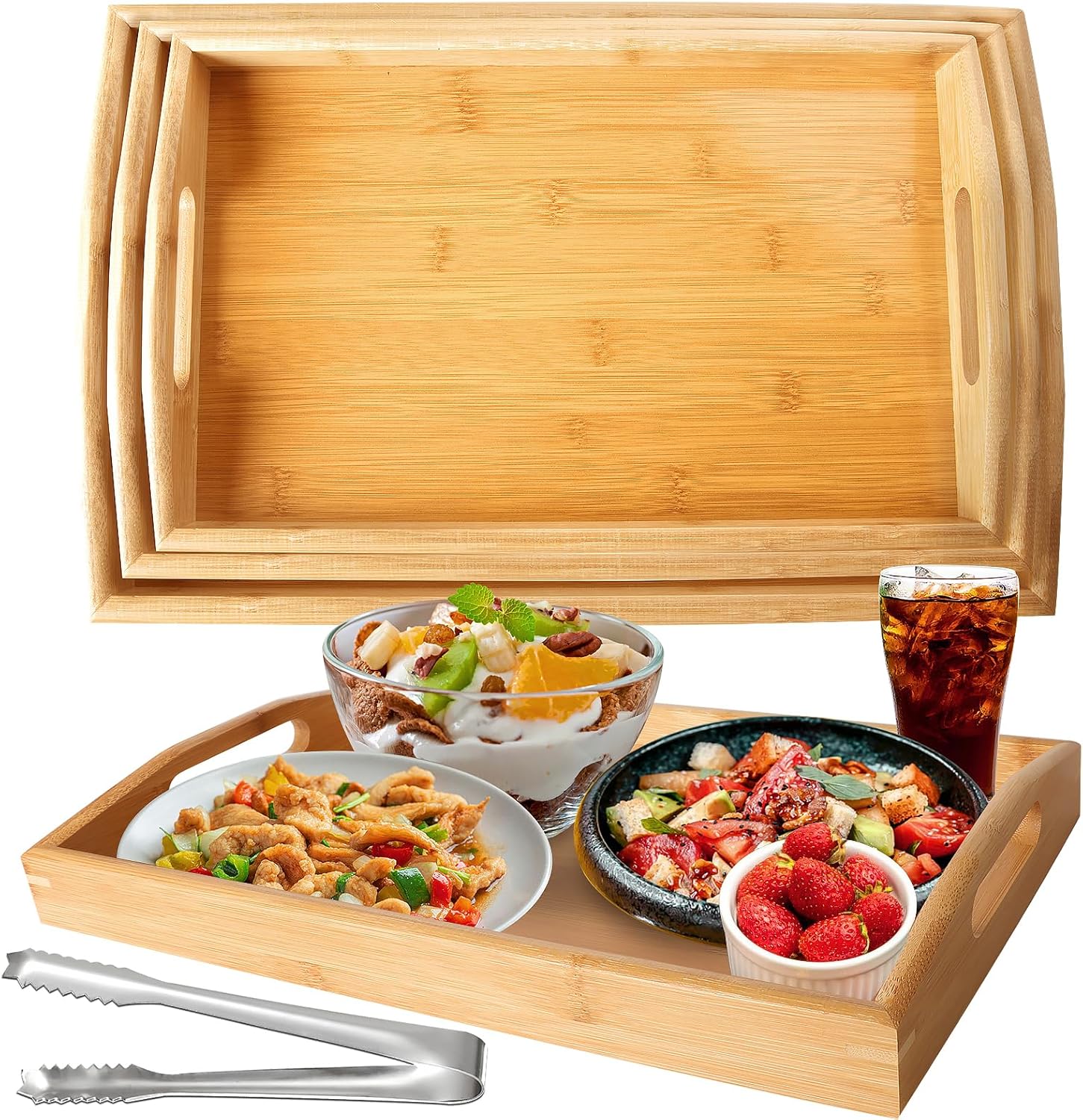 Amazon.com | INFTYLE 3pcs Serving Tray Set with Handles Different Sizes ...