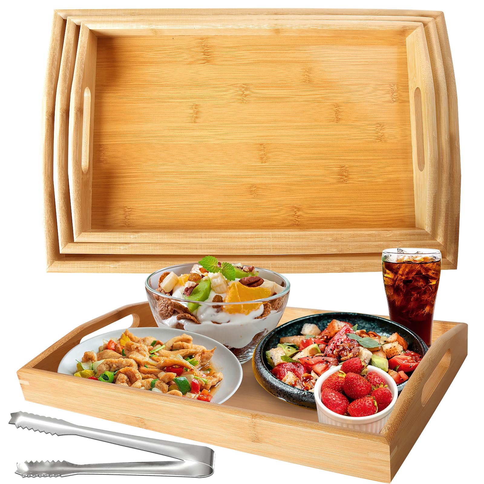 Amazon.com | INFTYLE 3pcs Serving Tray Set with Handles Different Sizes ...