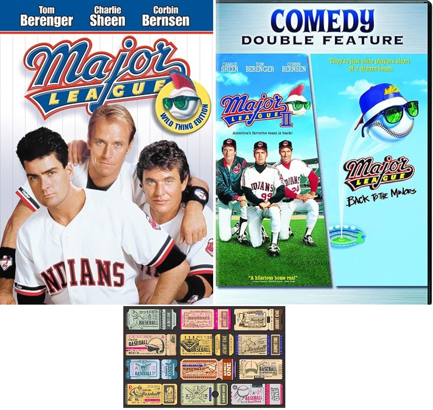 Amazon.com: MAJOR LEAGUE 1 2 3 TRILOGY Charlie Sheen Tom Berenger 3 DVD ...