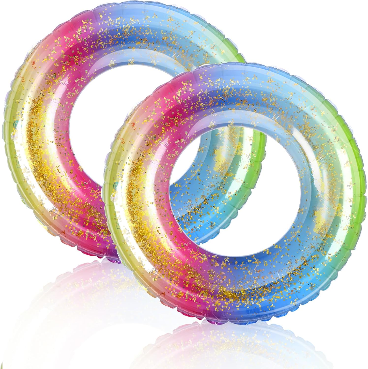 Amazon.com: Shappy 2 Pcs Rainbow Inflatable Pool Floats 35 Inch Glitter ...
