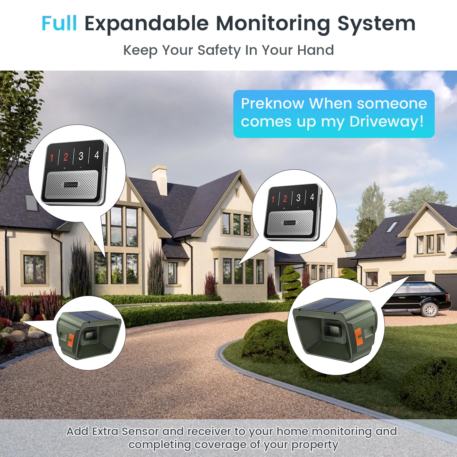 Snapklik.com : Chtoocy Solar Driveway Alarm Wireless Outside 1/2 Mile ...