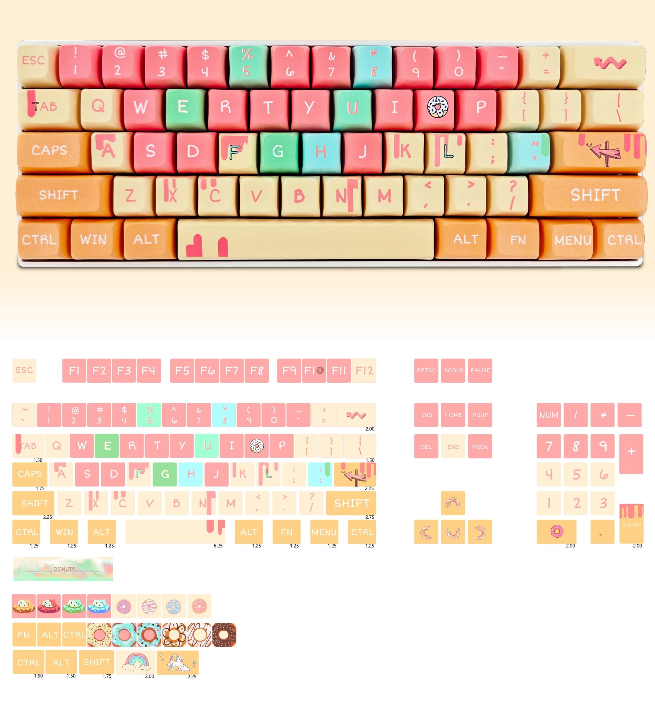 Amazon.com: Donut Pink Orange XDA Profile Cute Keycaps for Mechanical ...