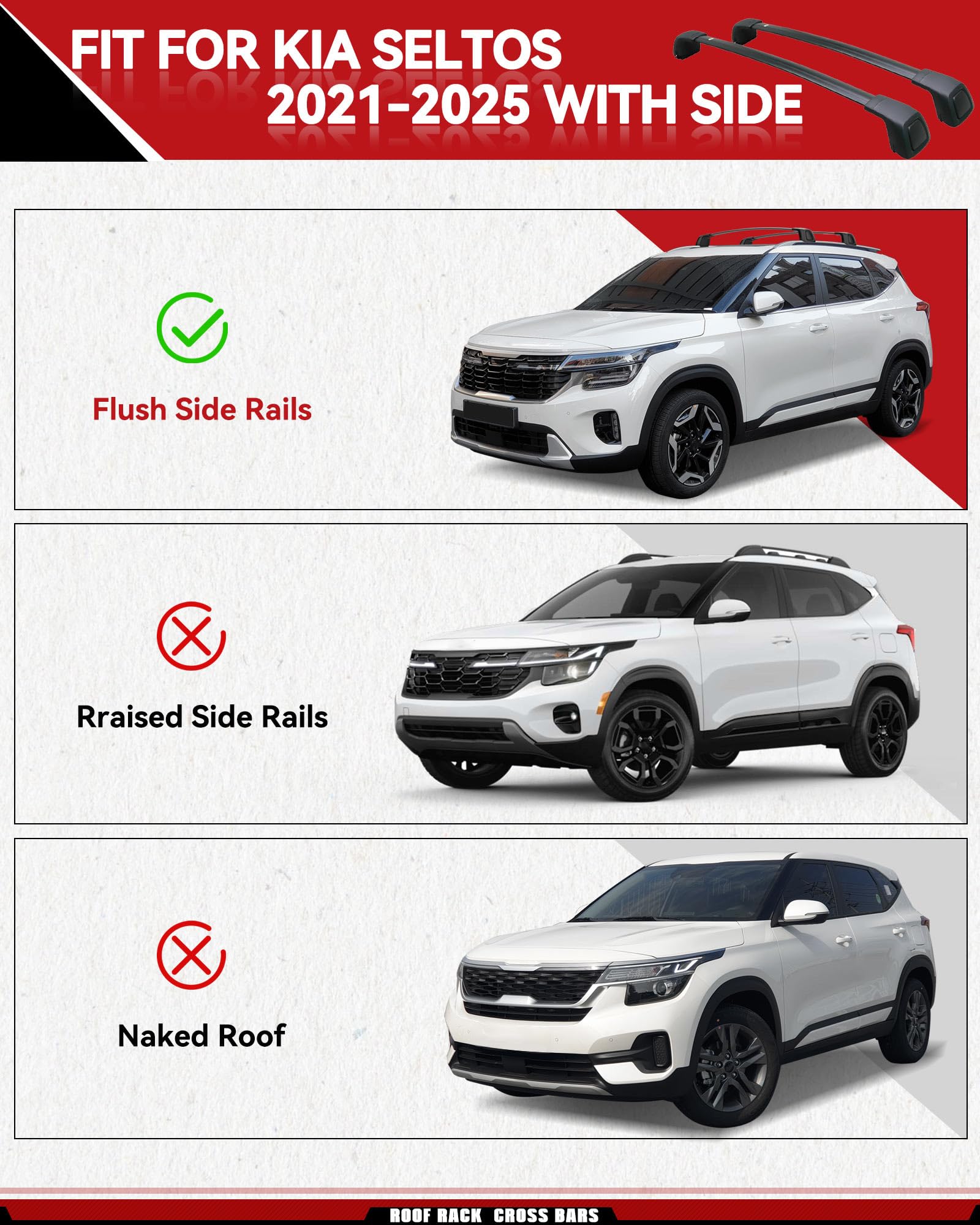 Snapklik.com : Roof Rack Cross Bars Fit For Kia Seltos KX3 2021 2022 2023 2024 2025 Lockable ...