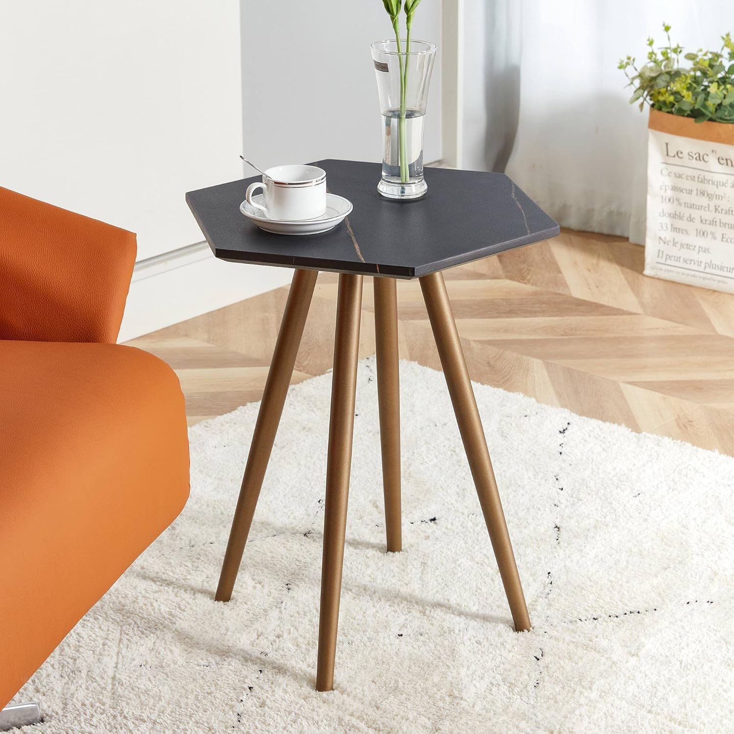 HomeTouch Moderna mesa auxiliar de mármol pequeña mesa auxiliar de ...