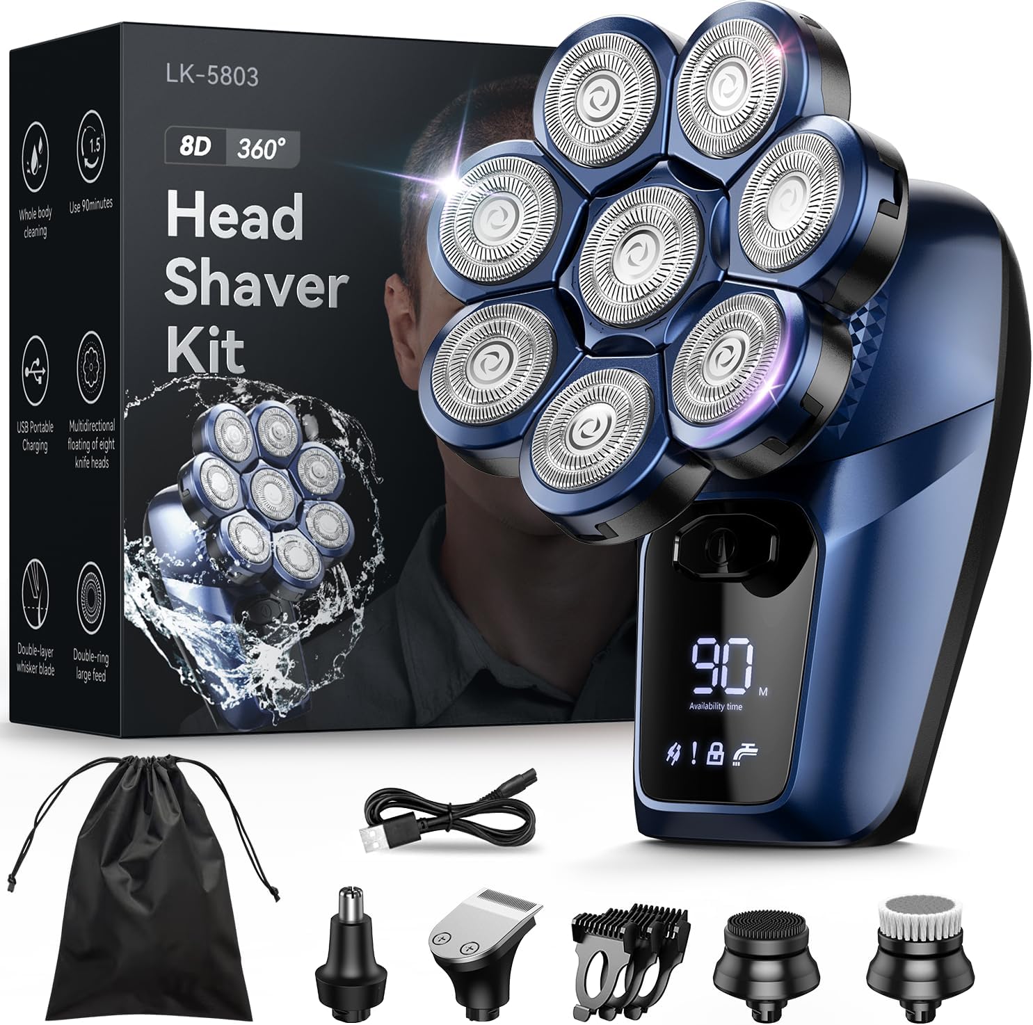 Bald Razor Men's Electric Bazivve 7-in-1 Head Razor for Bald 0.0 mm ...