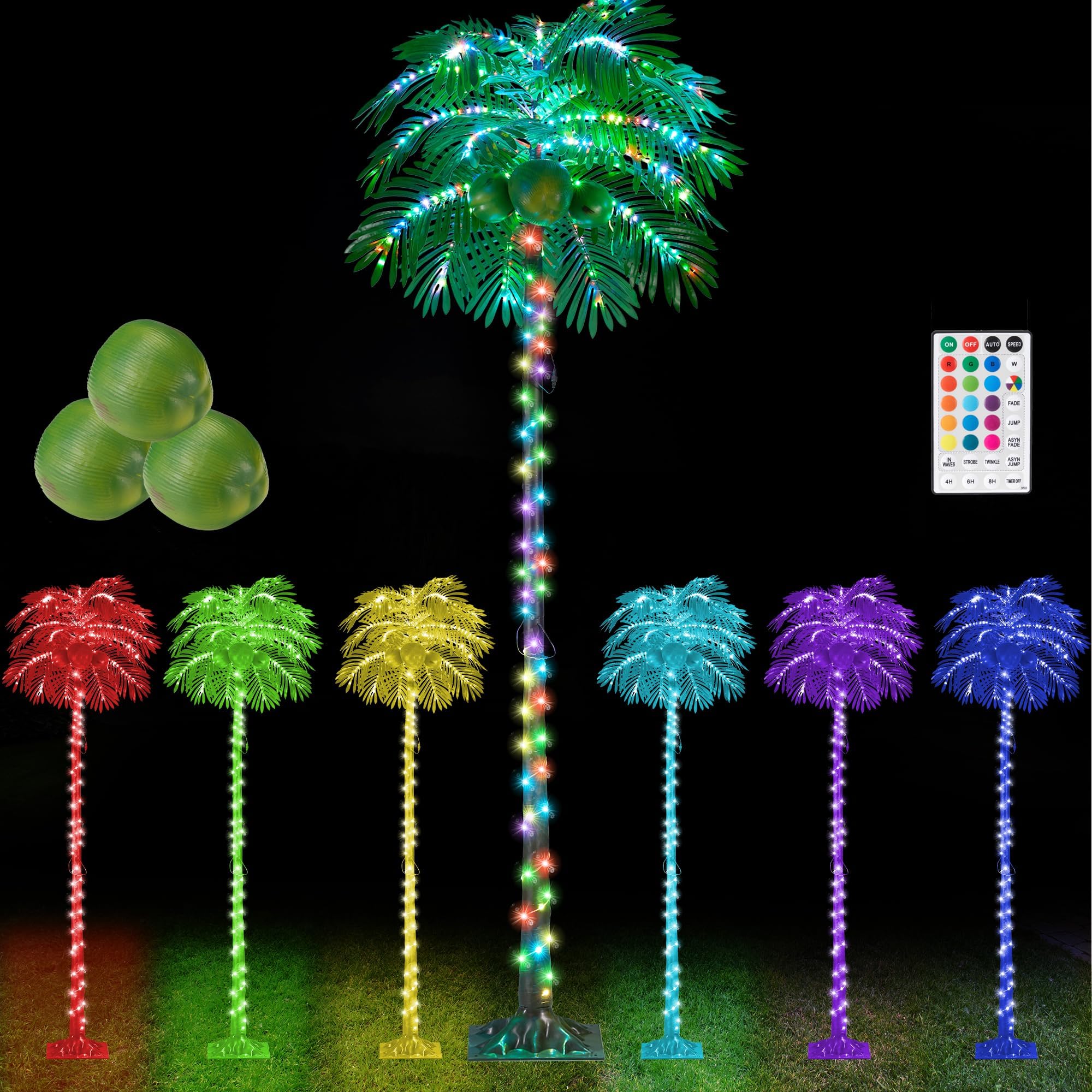 Amazon.com: Spurgehom 8FT 524 LED Lighted Palm Tree with Coconuts Color ...