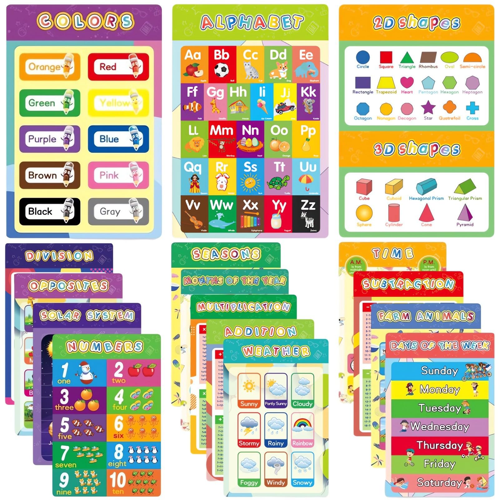 Amazon.com: 16pcs Educational Posters for Preschoolers Toddlers ...