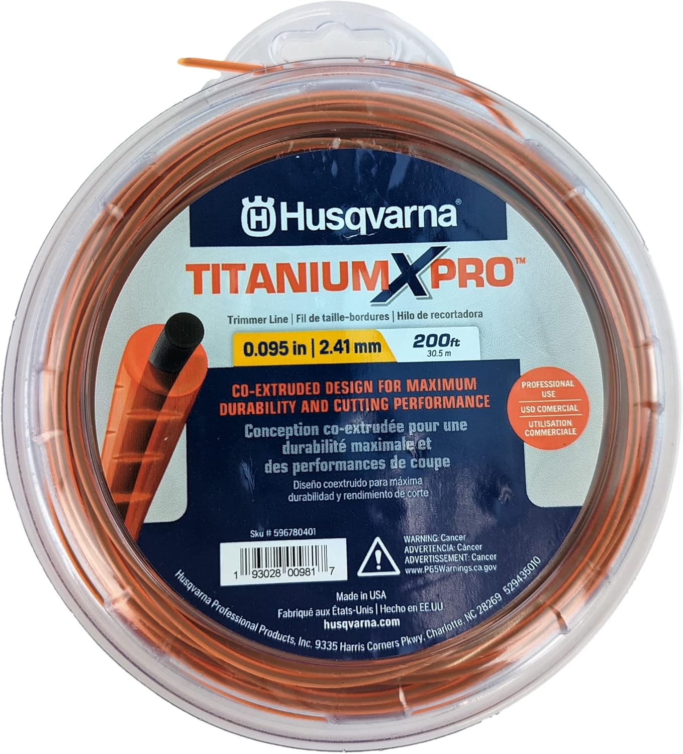 Amazon.com : Husqvarna Titanium XPro Trimmer Line — 0.095in.Dia. x ...