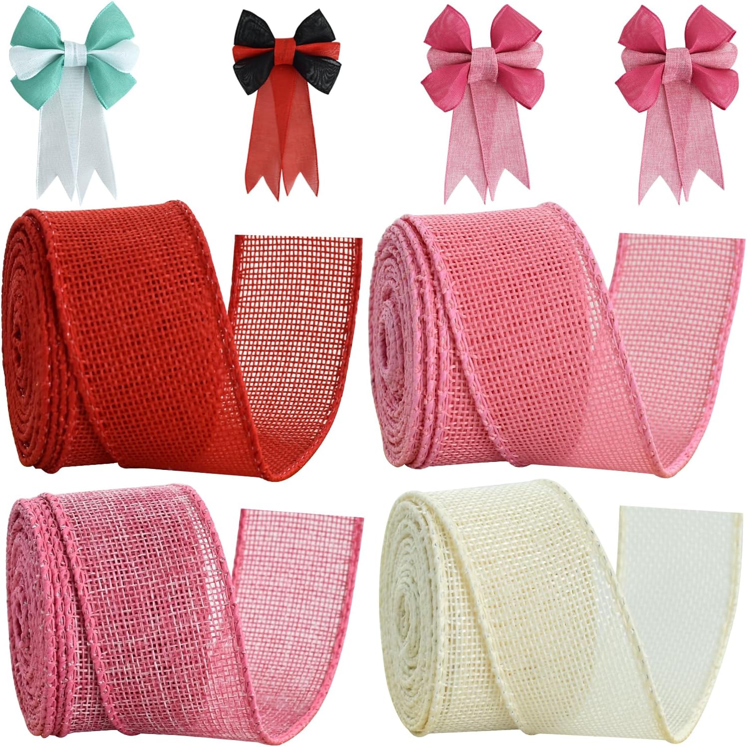 Amazon.com: TONIFUL 1.5 Inch 4 Rolls Valentine Wired Ribbons, Red Pink ...