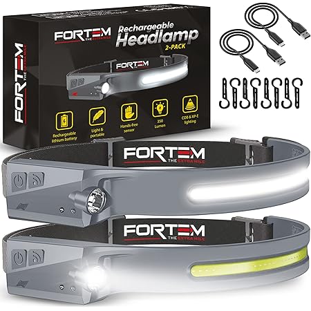 FORTEM Headlamp Rechargeable 2-Pack, 230° Wide Beam LED Head Lamp w ...