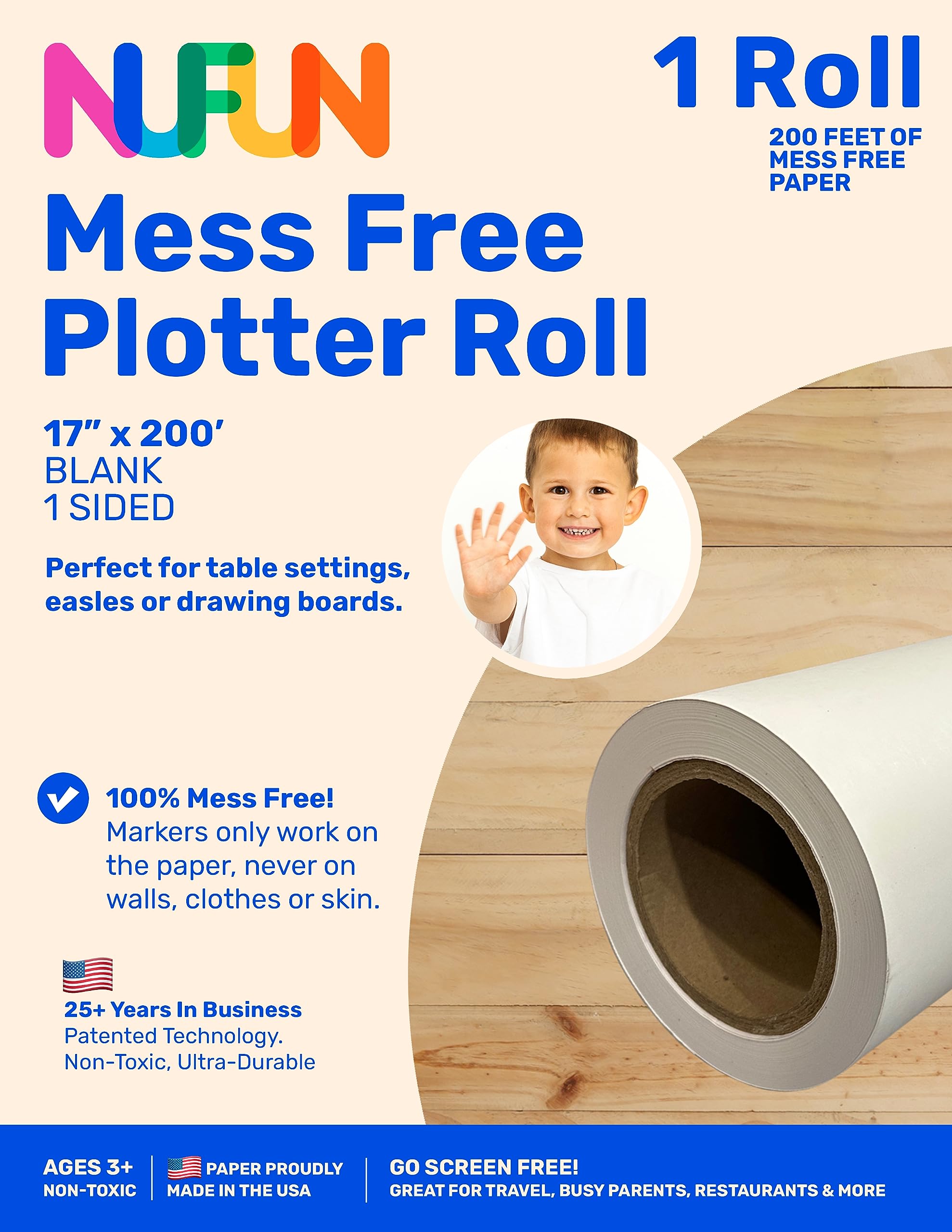 Amazon.com: NuFun Activities Mess Free Easel Roll 17" x 200', Kids ...
