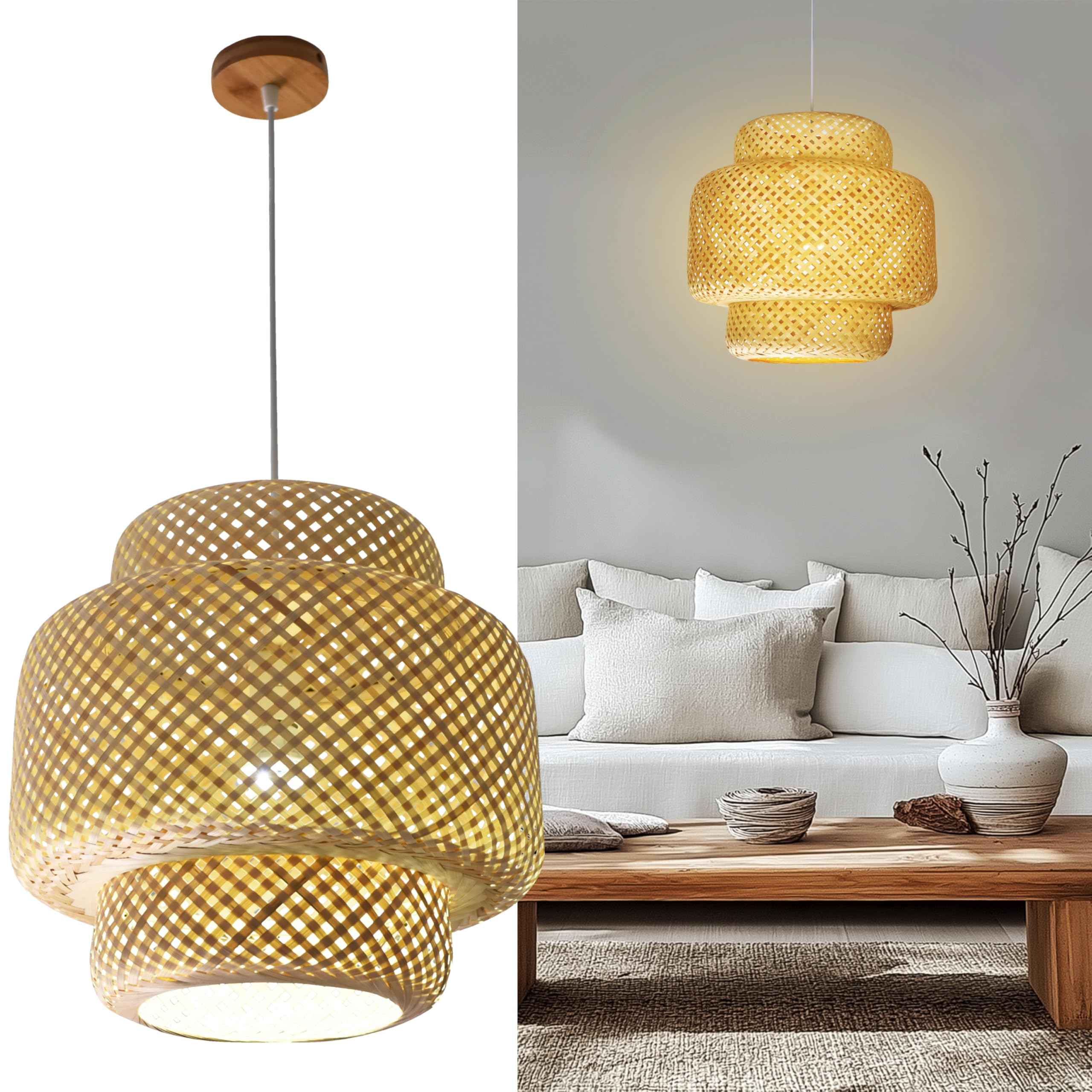 Hand Woven Rattan Lamp Shade - Bamboo Pendant Lights - Elegant Hanging ...