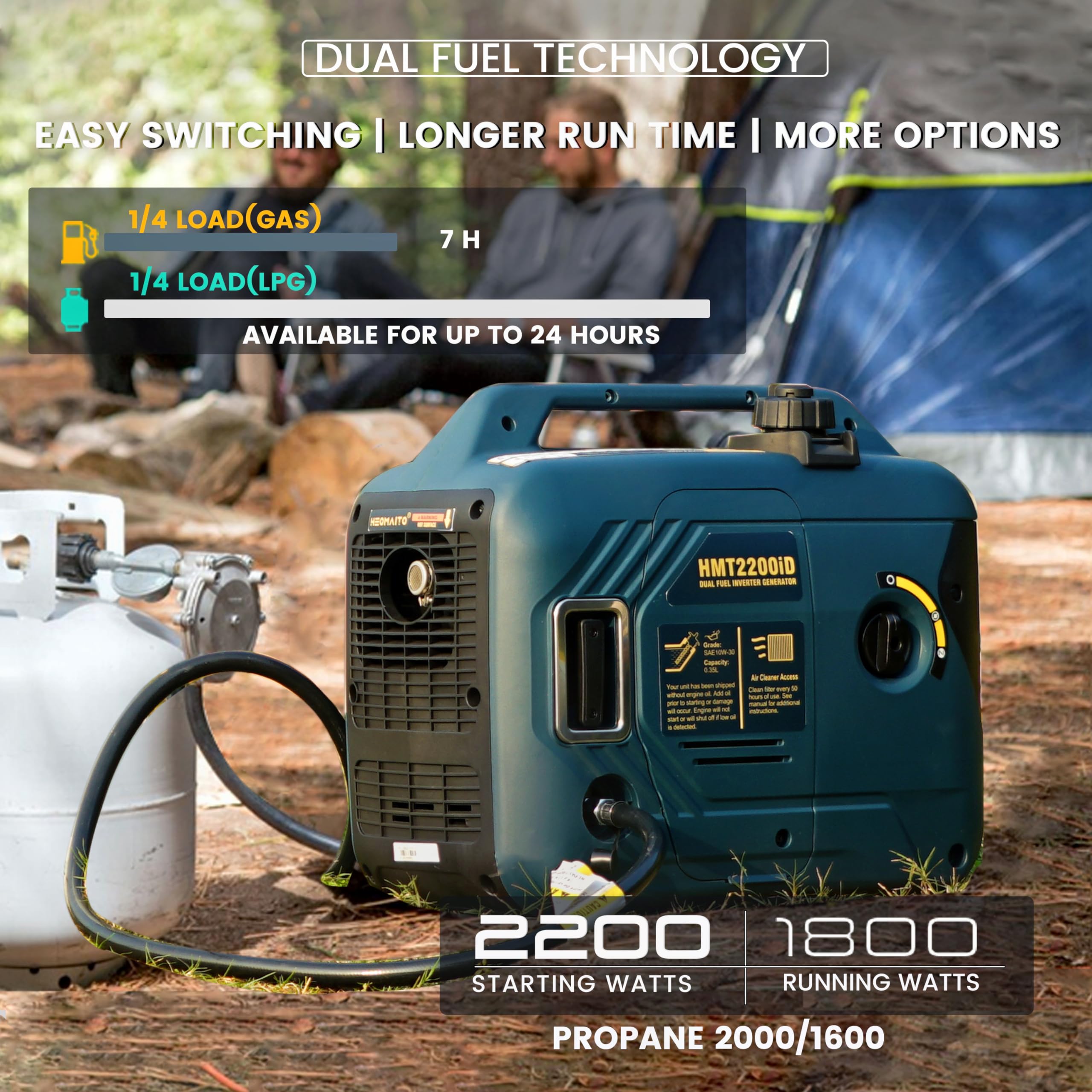 Snapklik.com : HEOMAITO Dual Fuel Portable Inverter Generator 2200W Gas ...