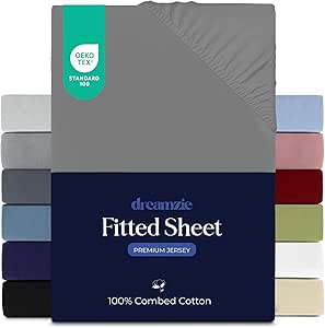 Dreamzie Fitted Sheet 200x200 cm, 100% Premium Cotton Jersey, Mattress ...
