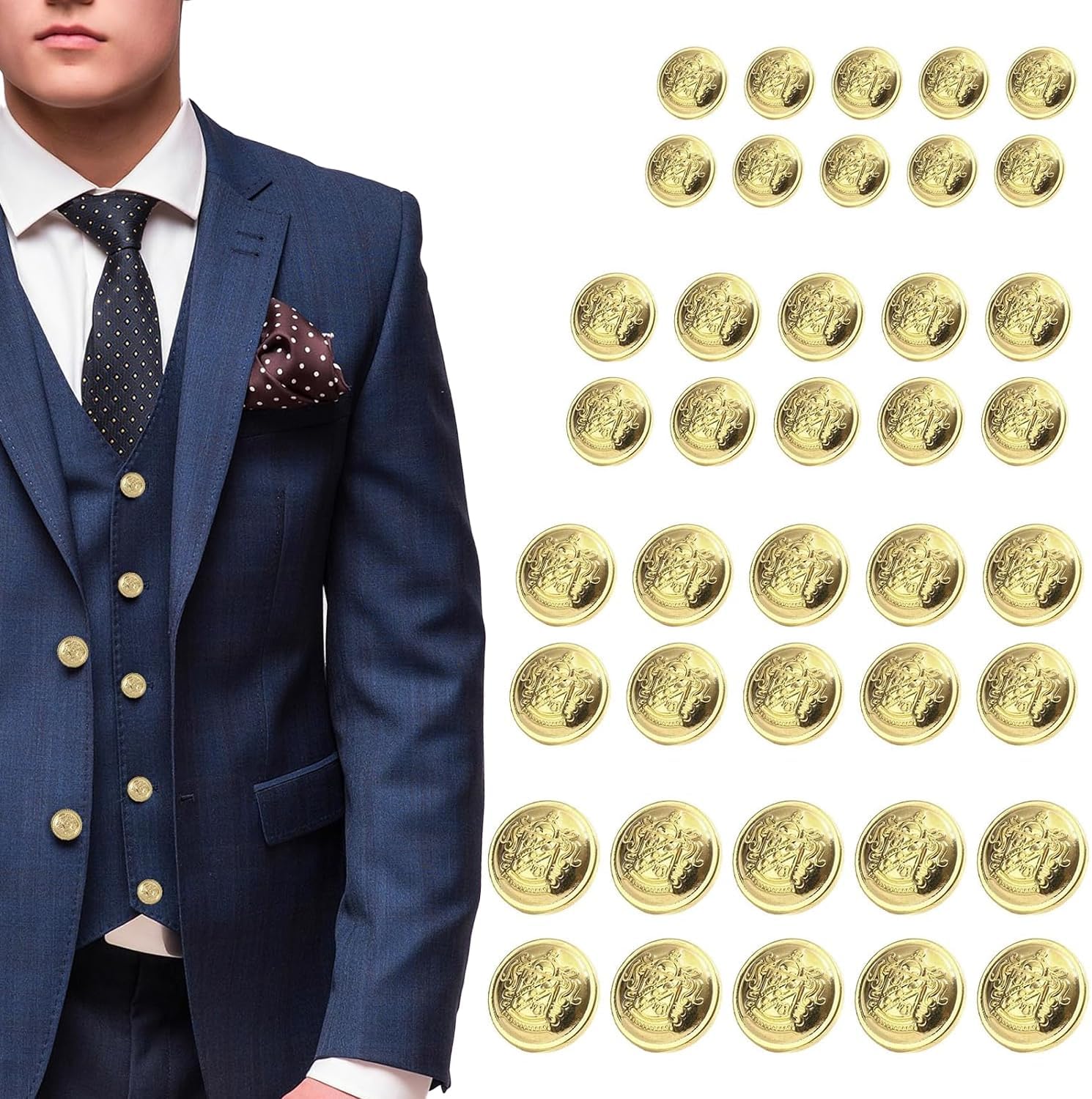 Zzcy Pack of 50 Shiny Gold Buttons Metal Half Round Blazer Button Alloy ...