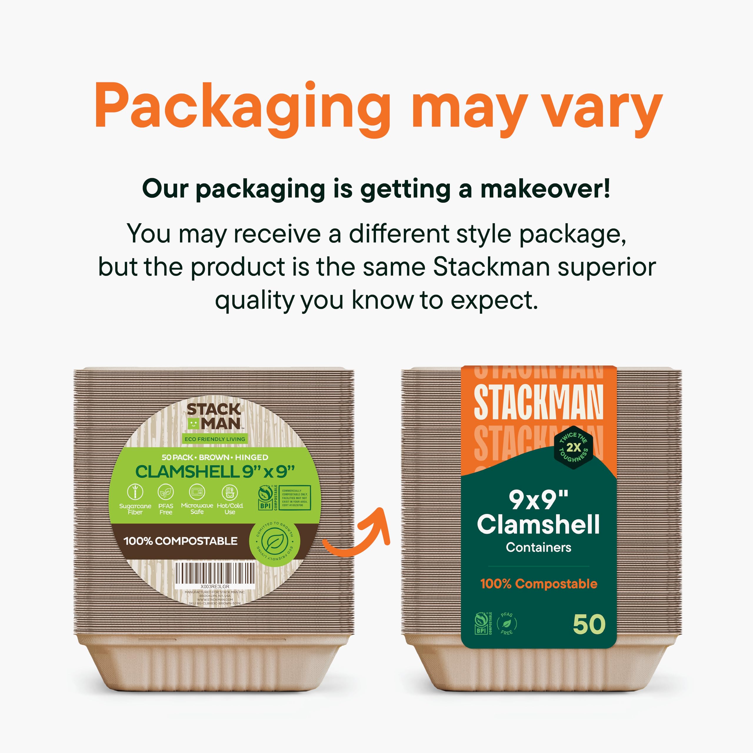 Snapklik.com : 100% Compostable To Go Containers 9x9" Clamshell Take ...