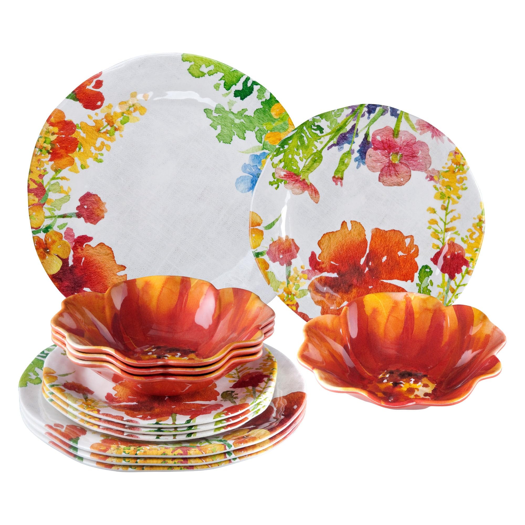 Snapklik.com : UPware 12 Piece Floral Melamine Dinnerware Sets