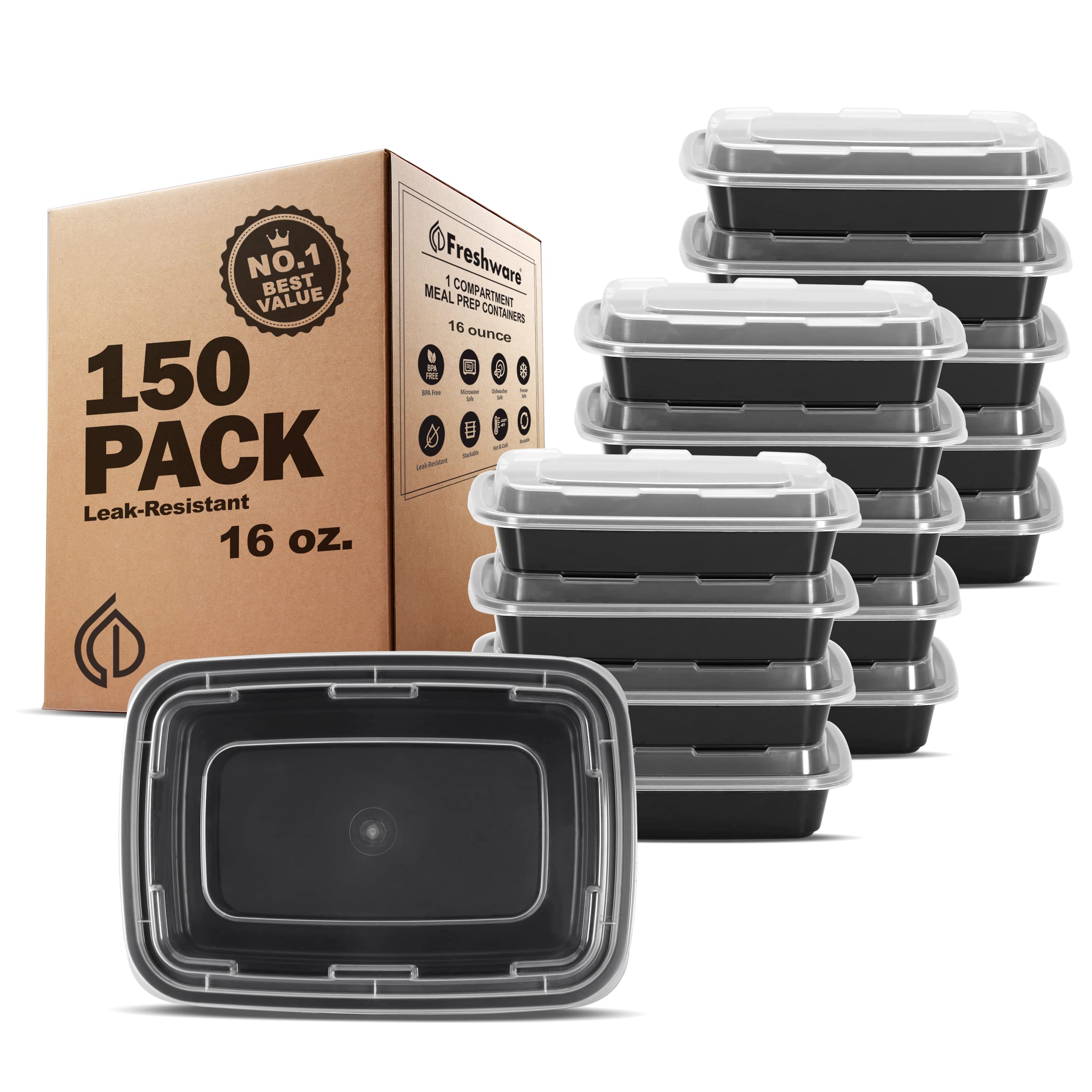 Freshware Meal Prep Containers [150 Pack] 1 Compartment Food Storage ...