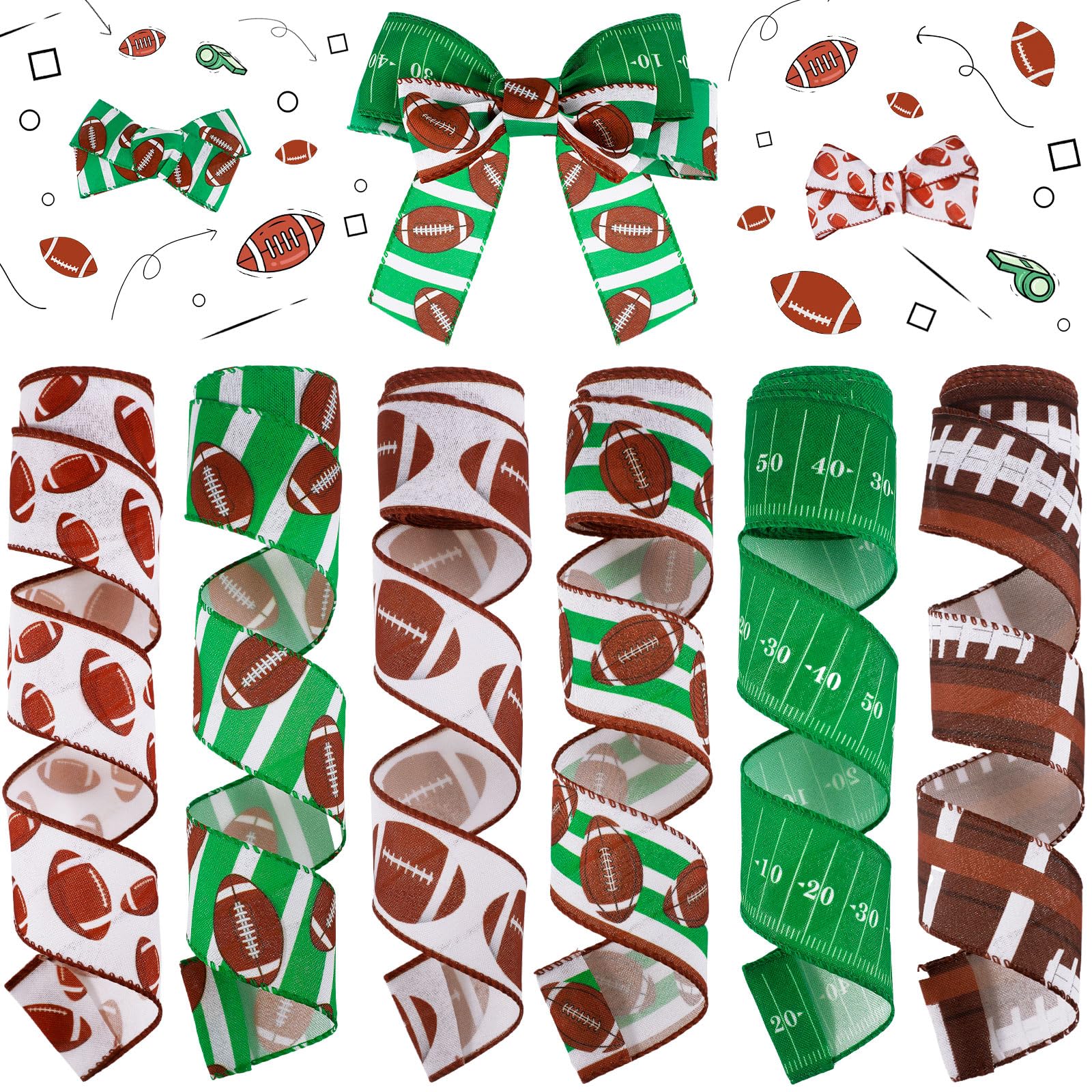 Amazon.com: Tigeen 6 Roll Football Wired Edge Ribbon Ball Field Pattern ...