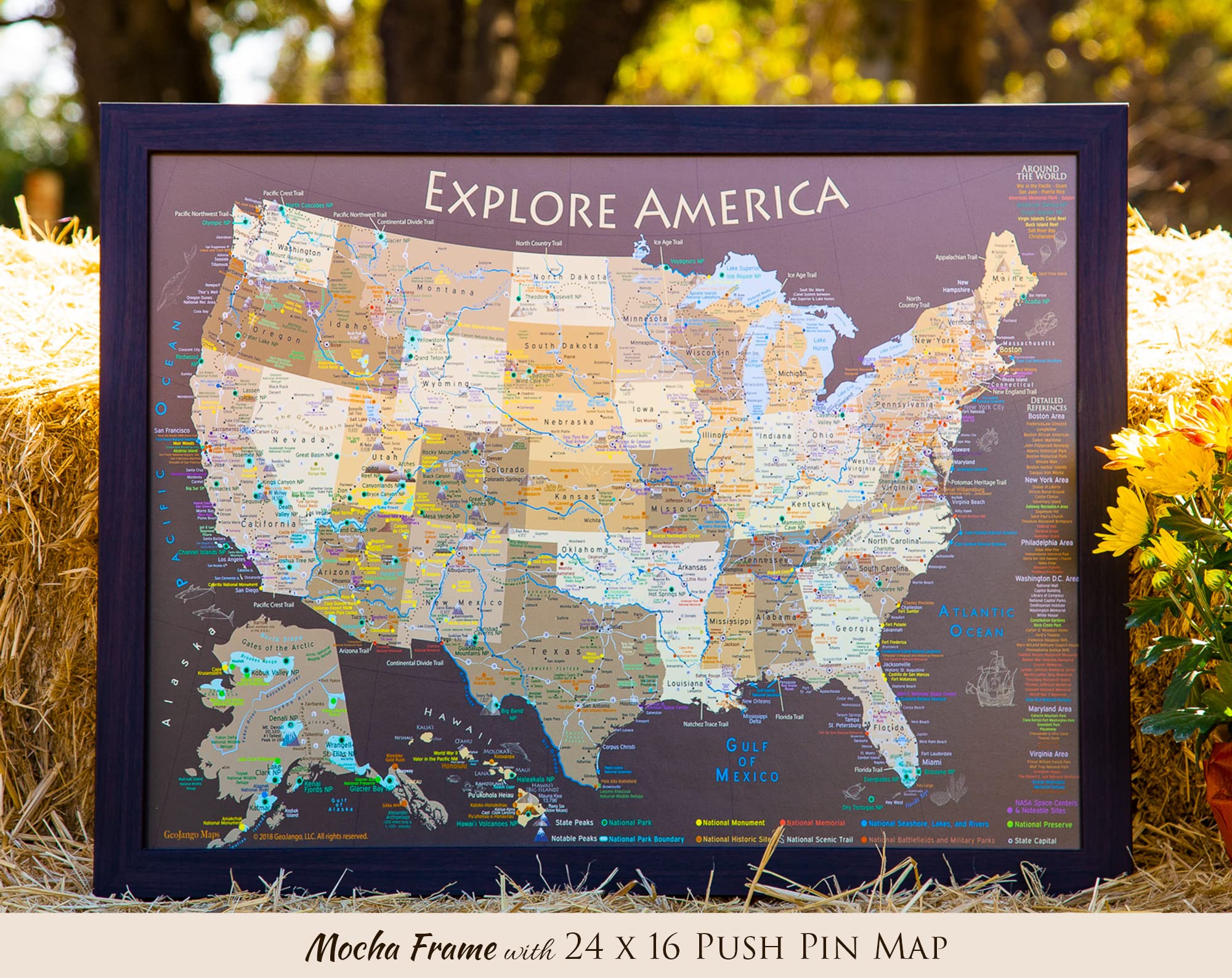 Explore America USA Map with National Parks, Landmarks, Highest Peak by ...