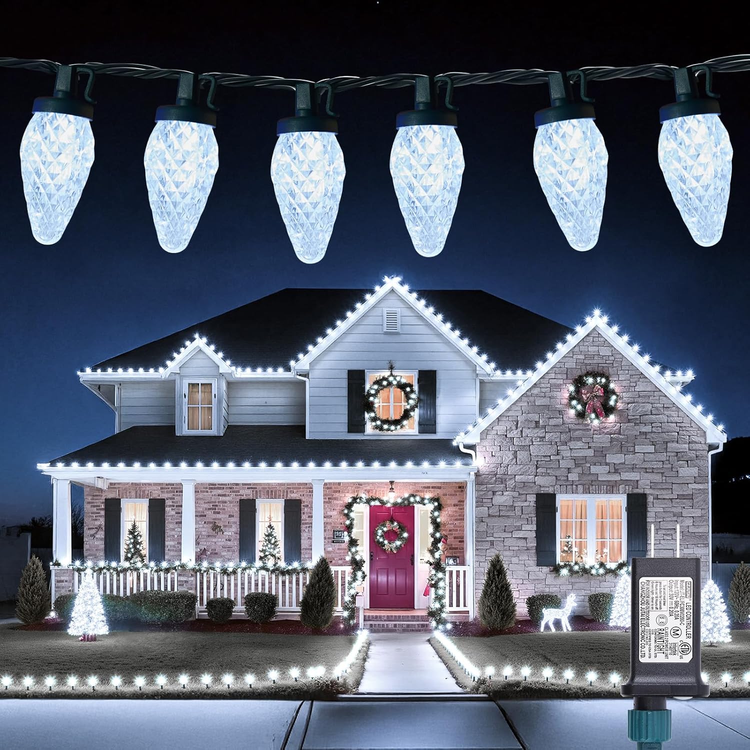 Minetom C9 LED Christmas Lights Outdoor, 147FT 200 LED C9 String Lights ...