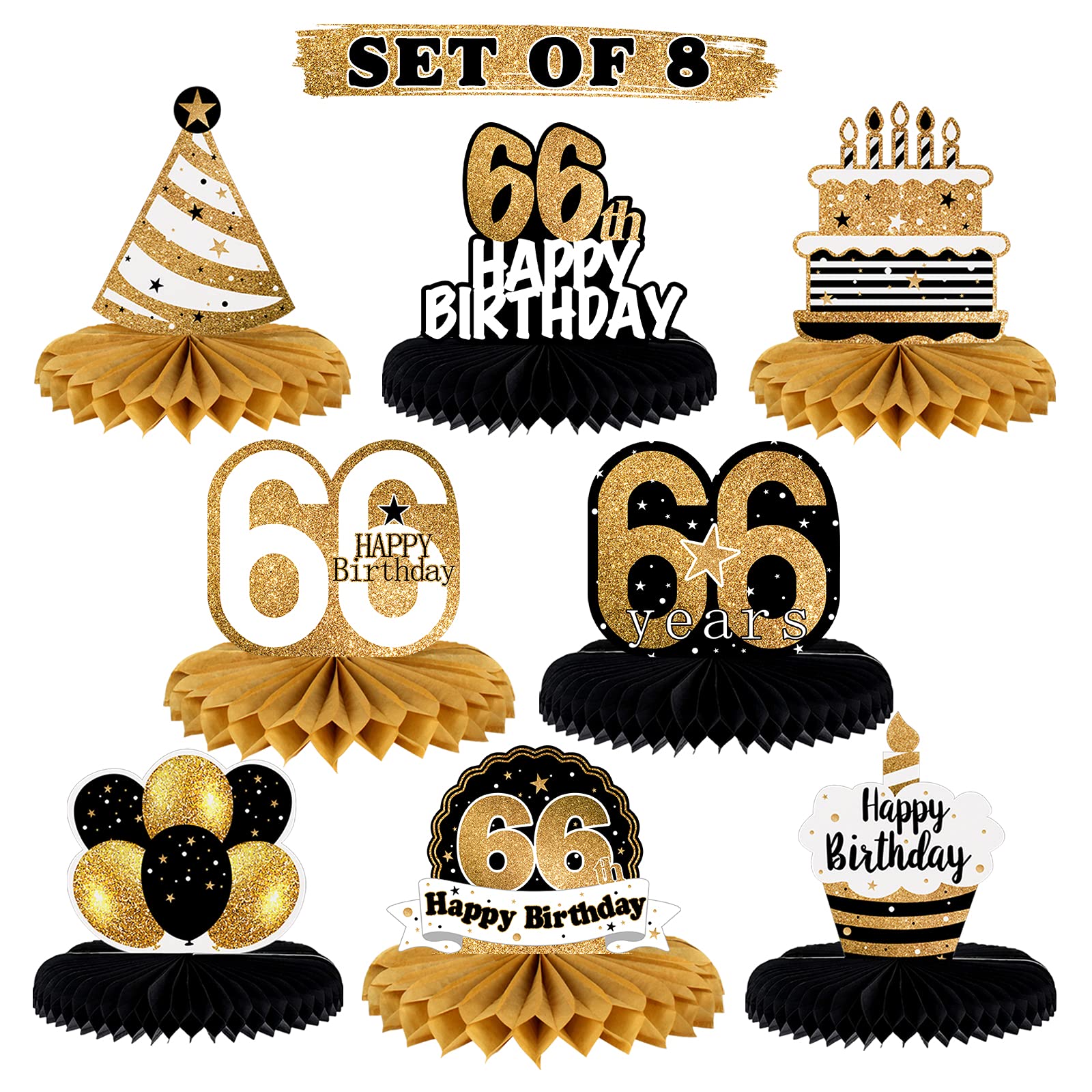 Amazon.com: LINGTEER Happy 66th Birthday Table Honeycomb Centerpieces ...