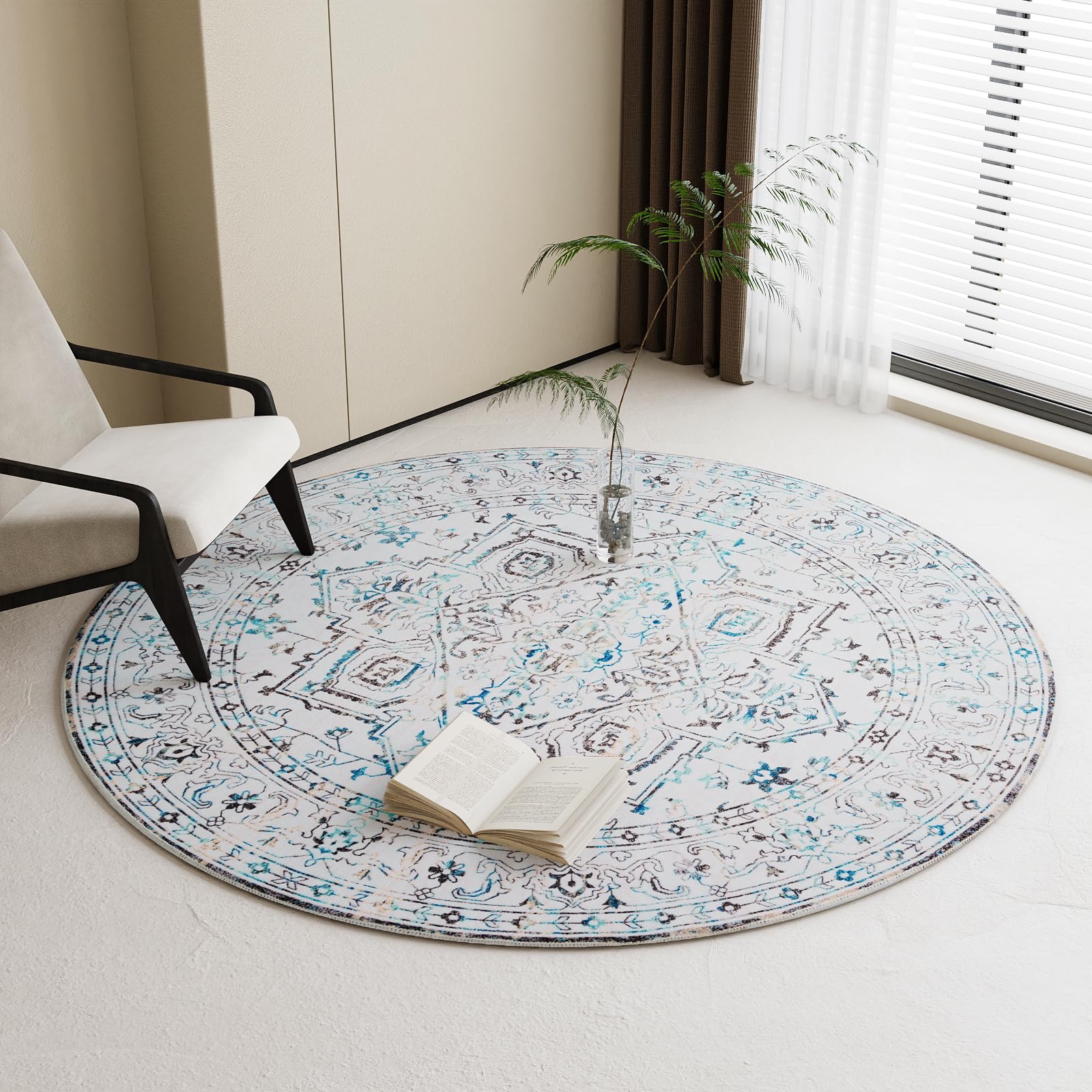 Amazon.com: Round Rug for Living Room 3Ft Round Washable Rug Boho Small ...