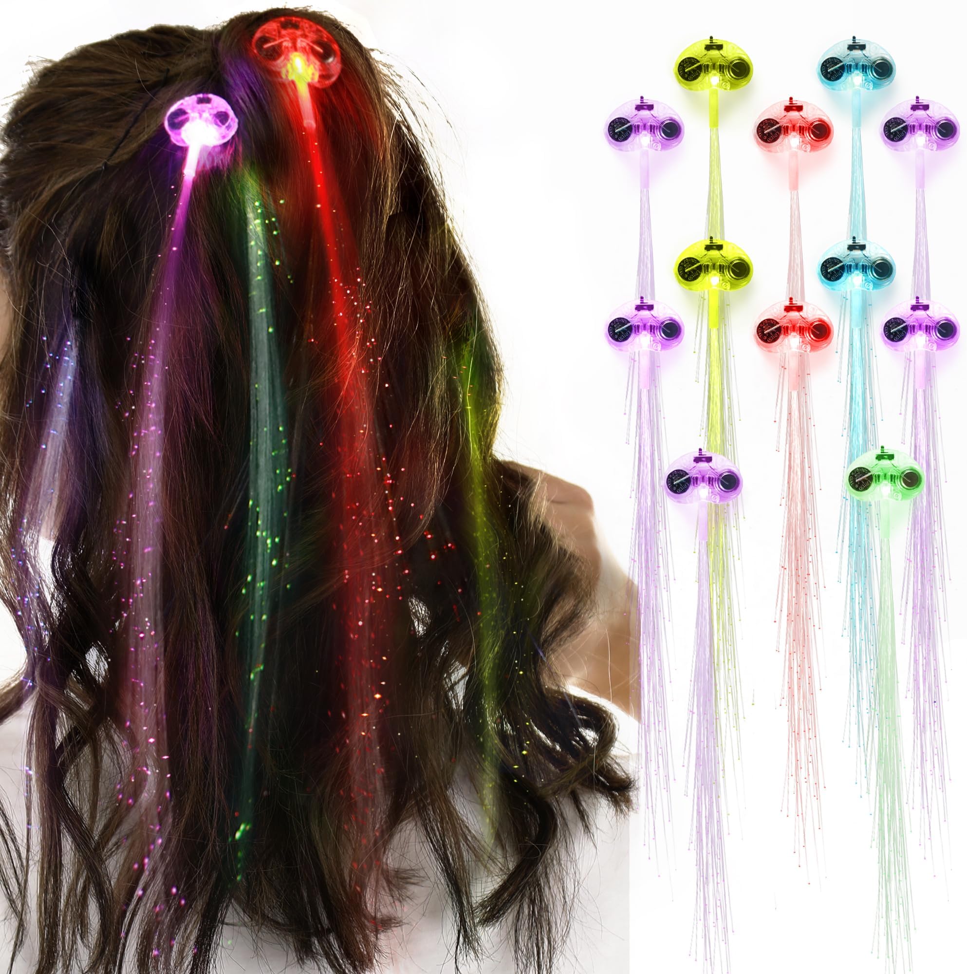 Amazon.com : Novelty Place 12Pcs LED Hair Light Up Fiber Optic, LED ...