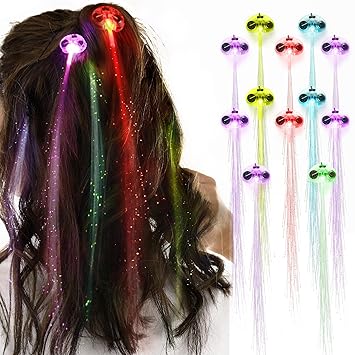 Amazon.com : Novelty Place 12Pcs LED Hair Light Up Fiber Optic, LED ...