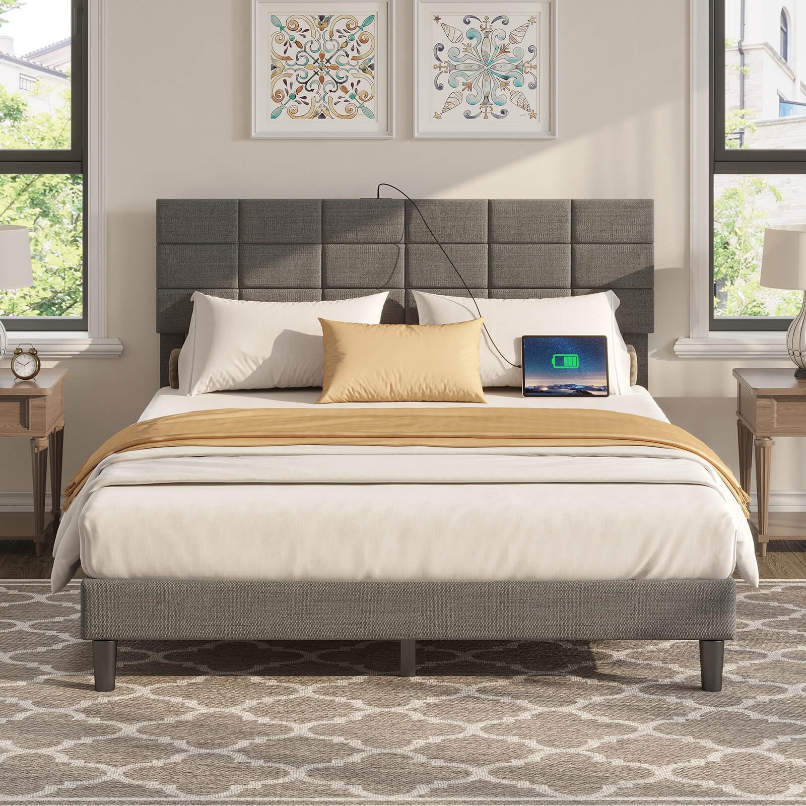 Amazon.com: Seventable Full Bed Frame with Headboard, Grey : Home & Kitchen
