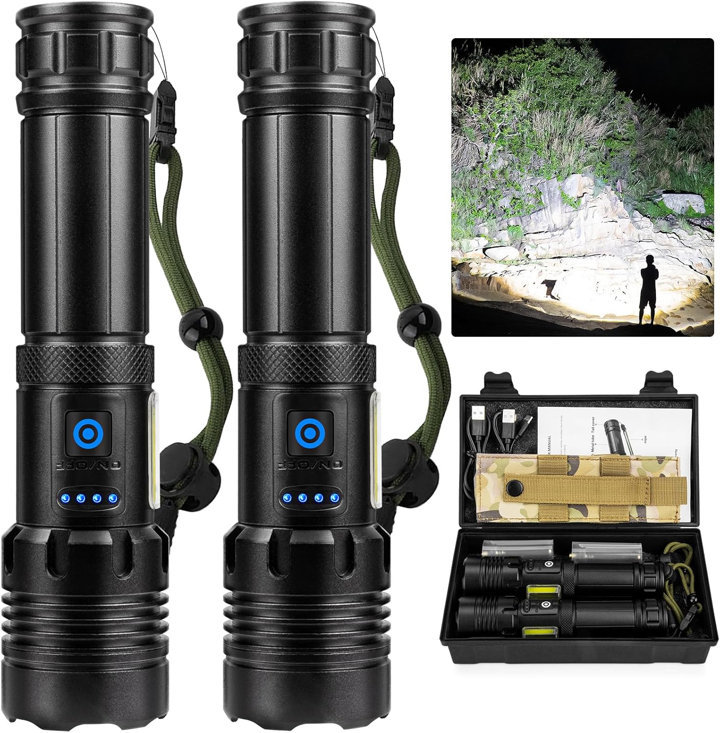 Flashlights High Lumens Rechargeable Flash Light, 2 PACK 900000 Lumens ...